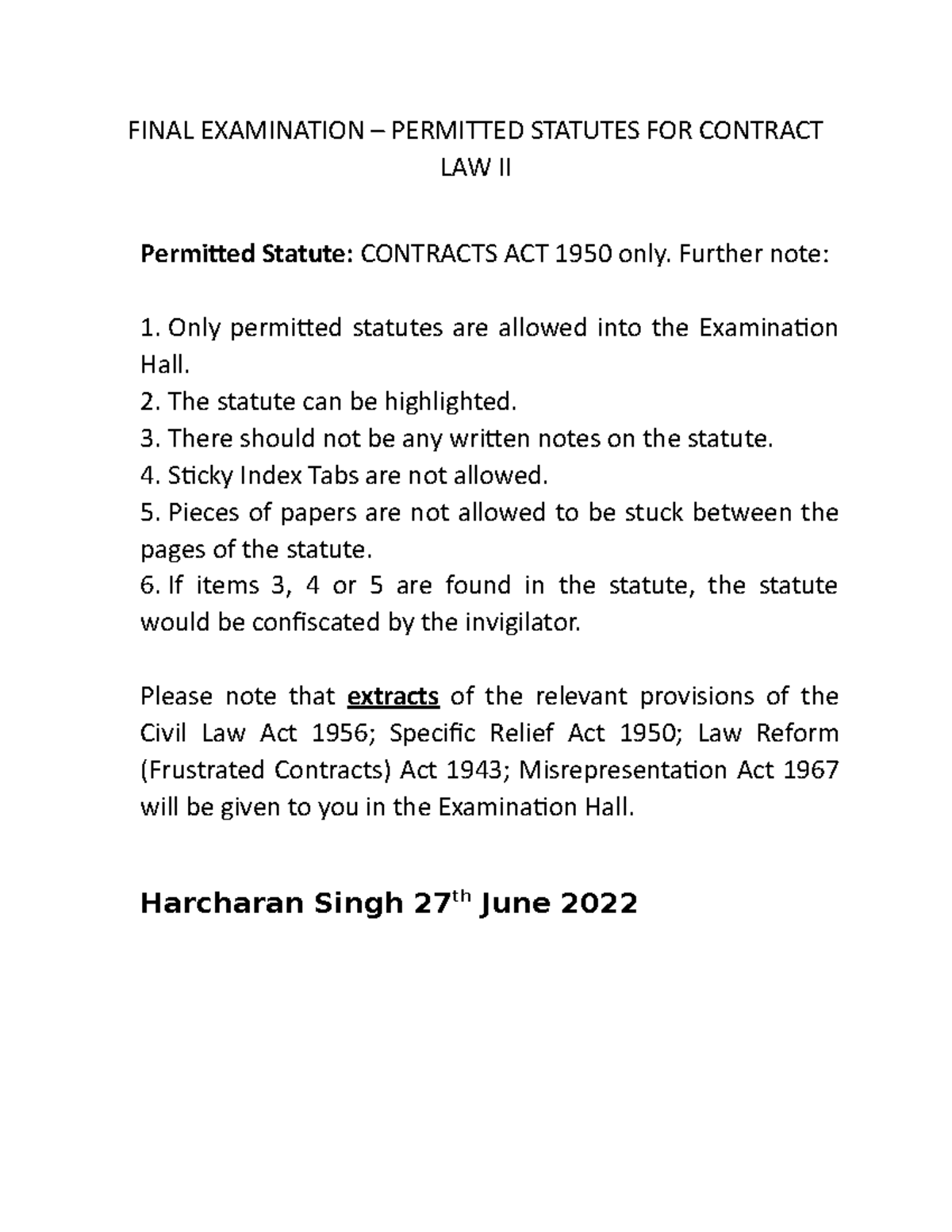 Permitted Statutes for Final Exam - FINAL EXAMINATION – PERMITTED ...