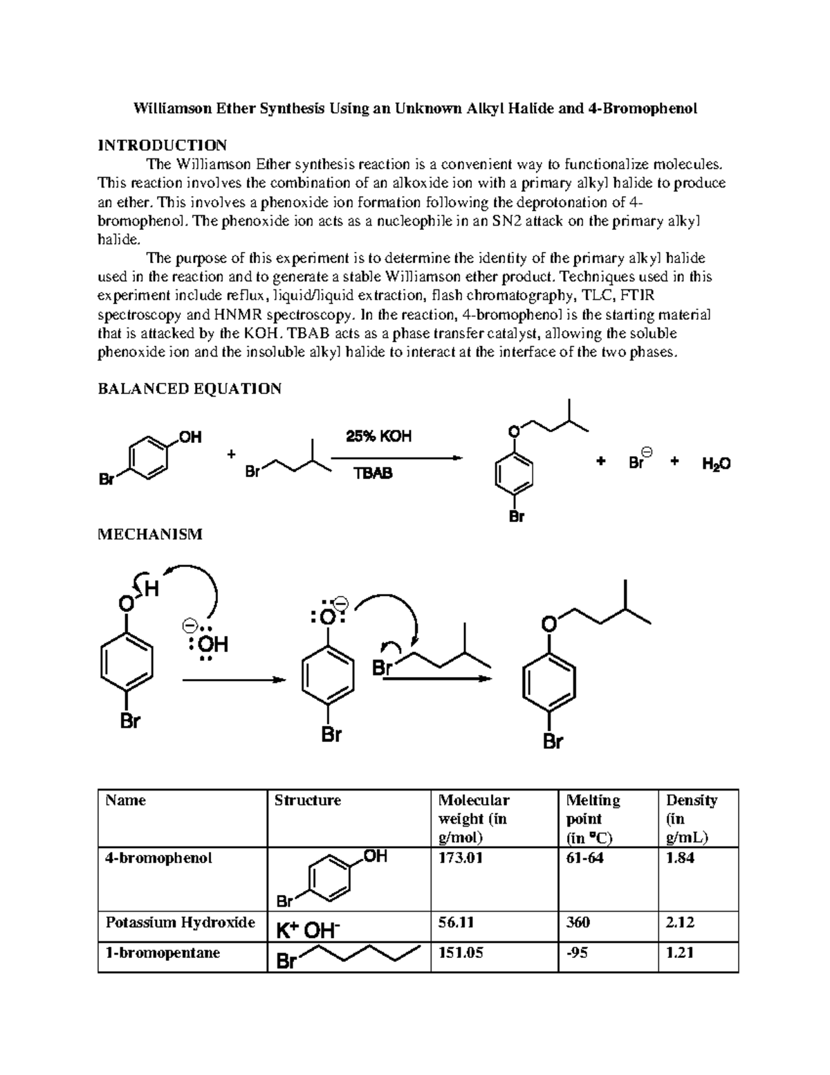 Williamson ether - This reaction involves the combination of an ...