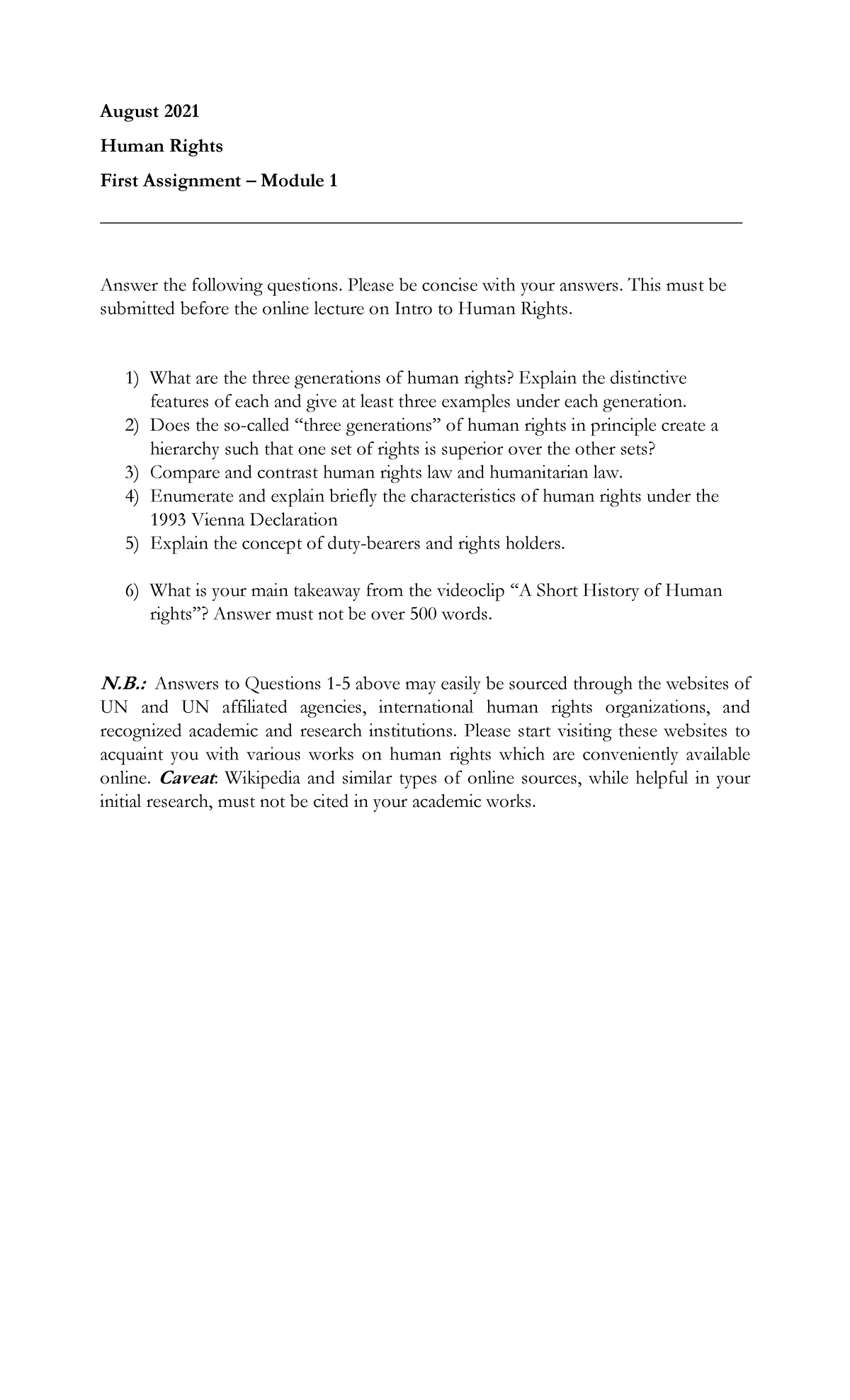 Human Rights- Three generations of Human Rights - August 2021 Human ...