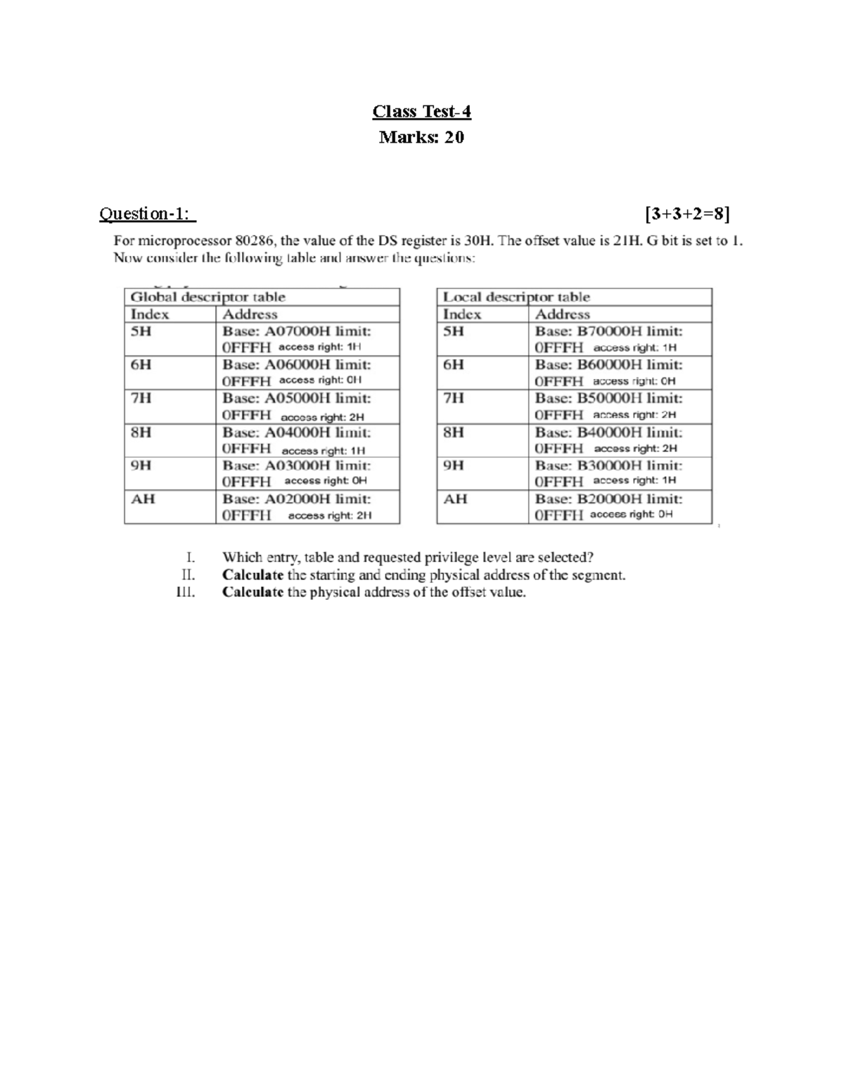 CT4 - Microprocessor and Interfacing - Class Test- Marks: 20 Question-1 ...