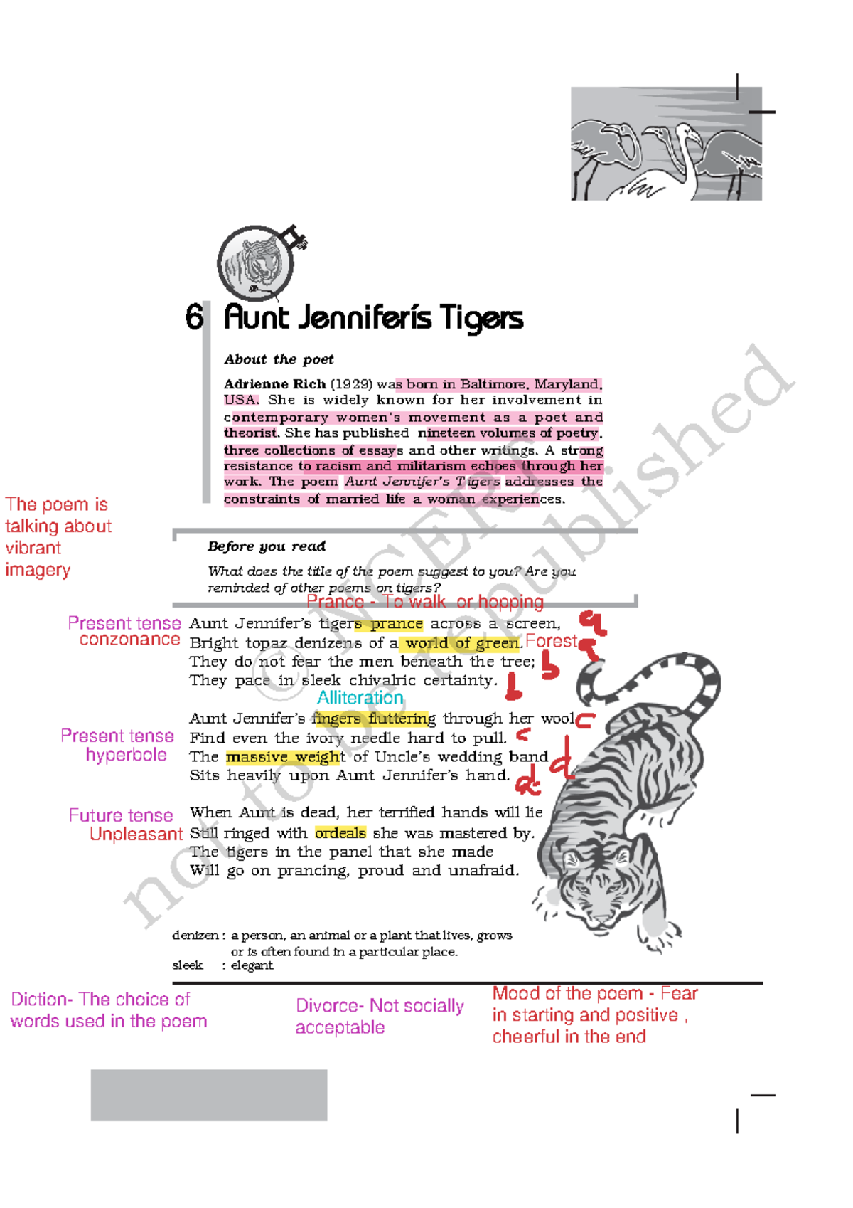 Aunt Jennifer Tigers - NCERT - Aunt Jennifer’s Tigers/ Aunt ...