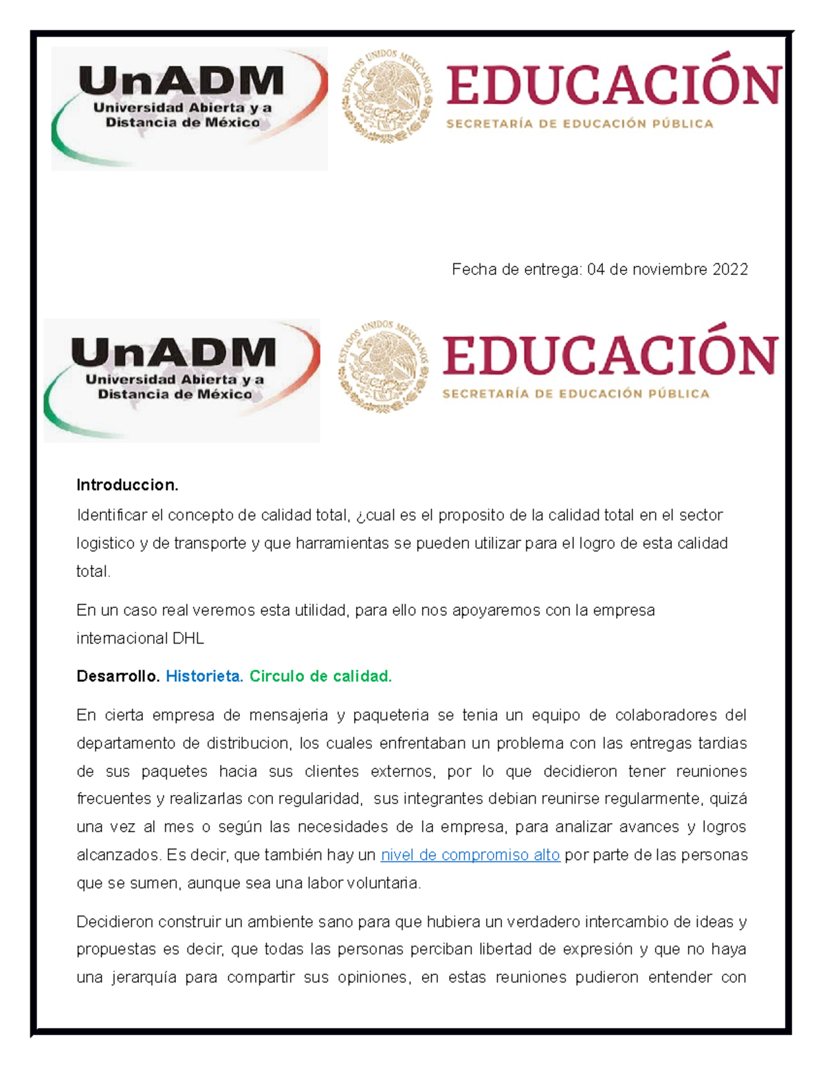 Machote - aportacion - Fecha de entrega: 04 de noviembre 2022 ...