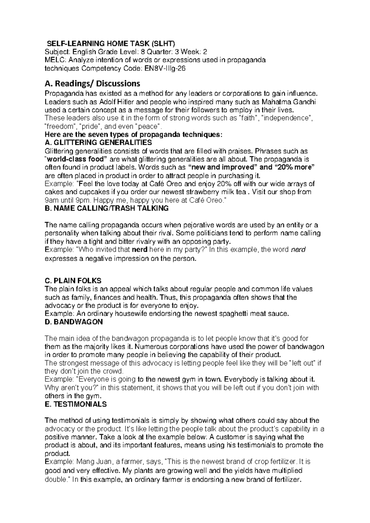 Module 3 - nOTES - SELF-LEARNING HOME TASK (SLHT) Subject: English ...
