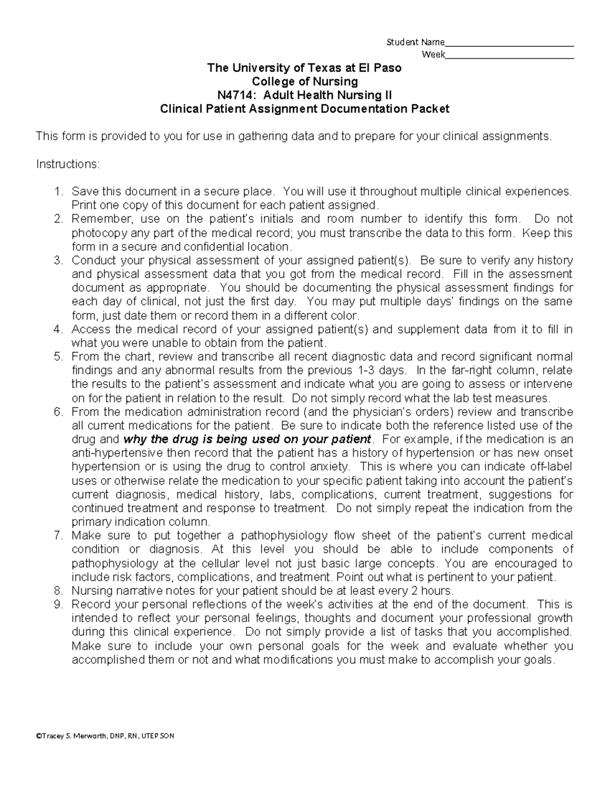 Paperwork - class - Week__________________________ The University of ...