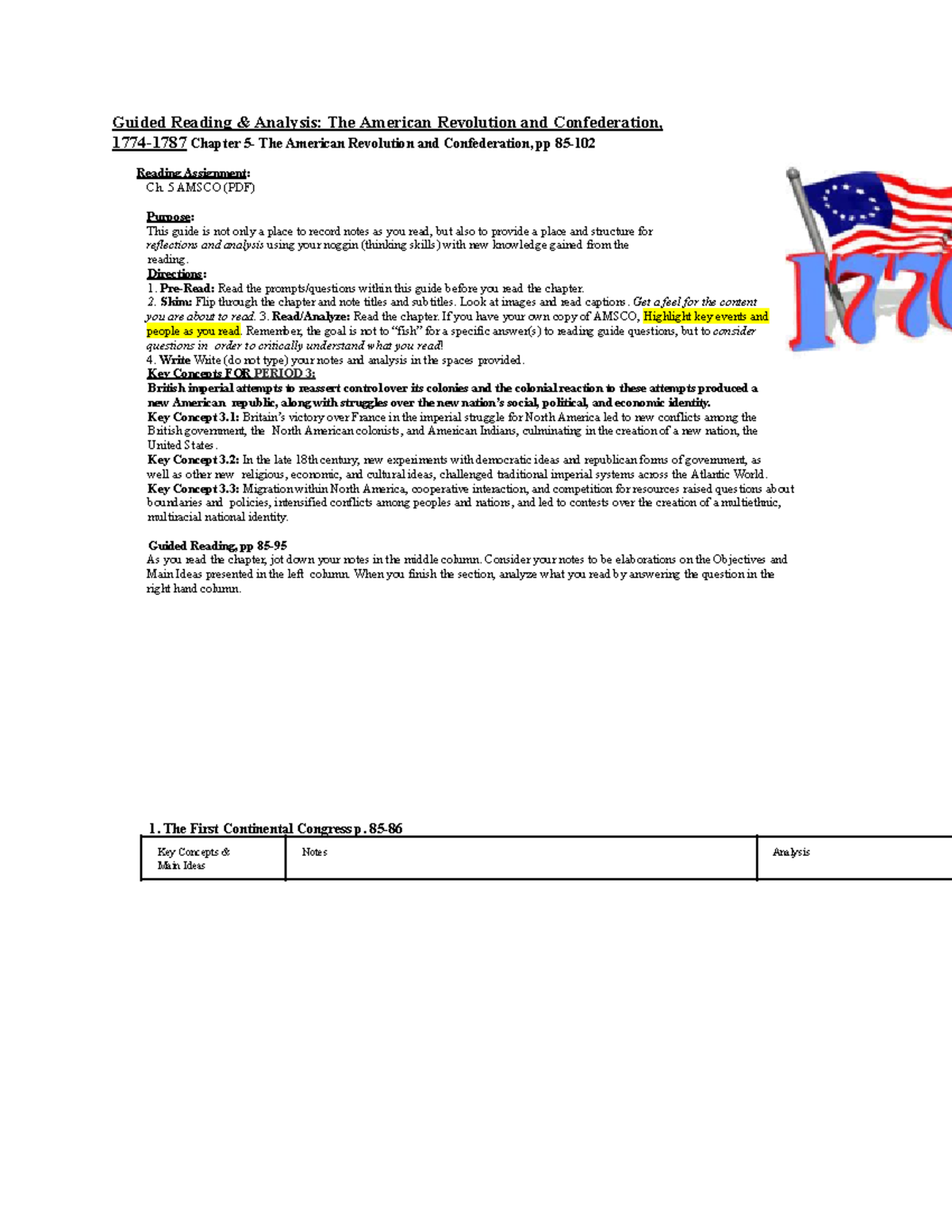 Guided Reading & Analysis The American Revolution and Confederation ...