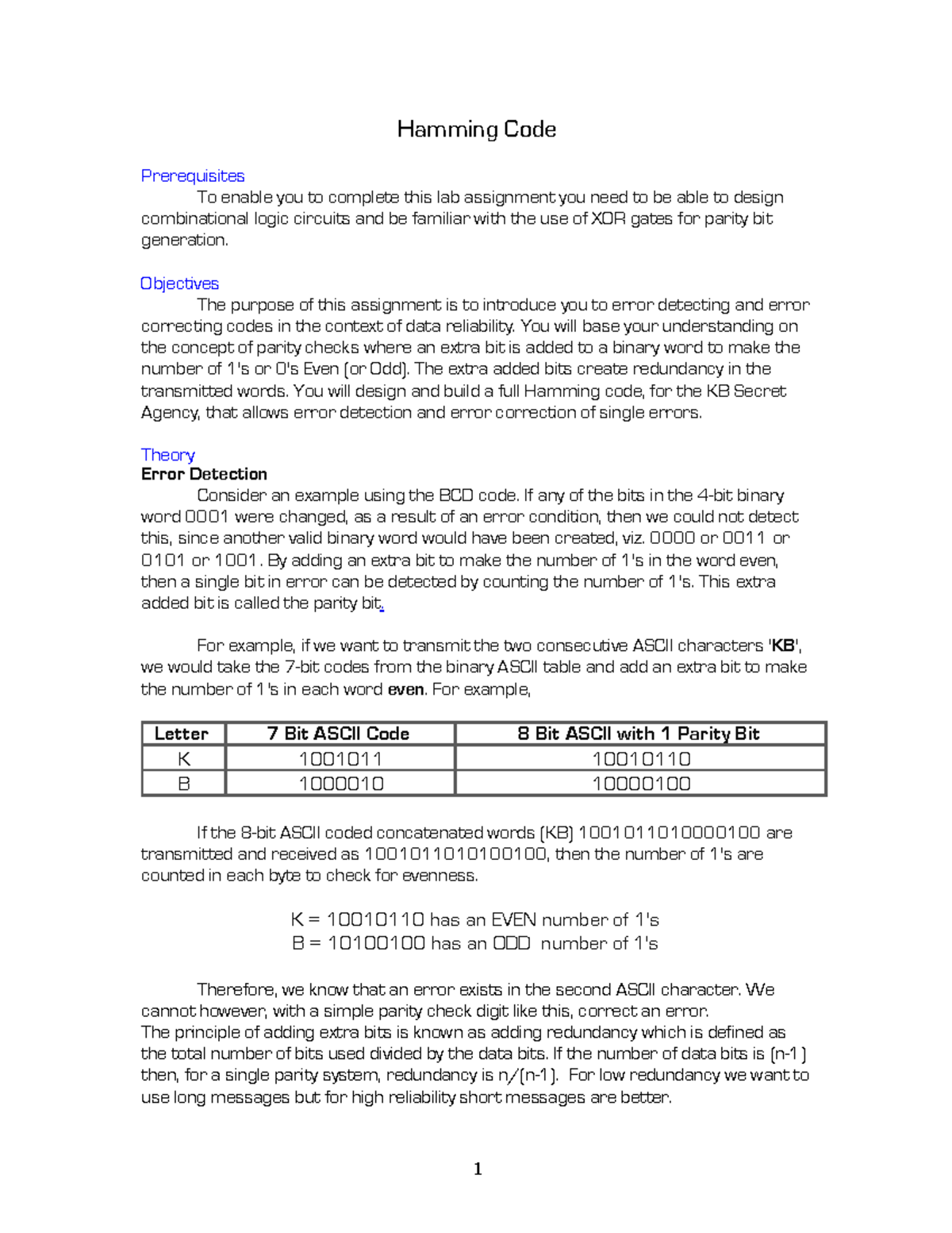 F20 SW lab3 Hamming Code - Hamming Code Prerequisites To enable you to ...