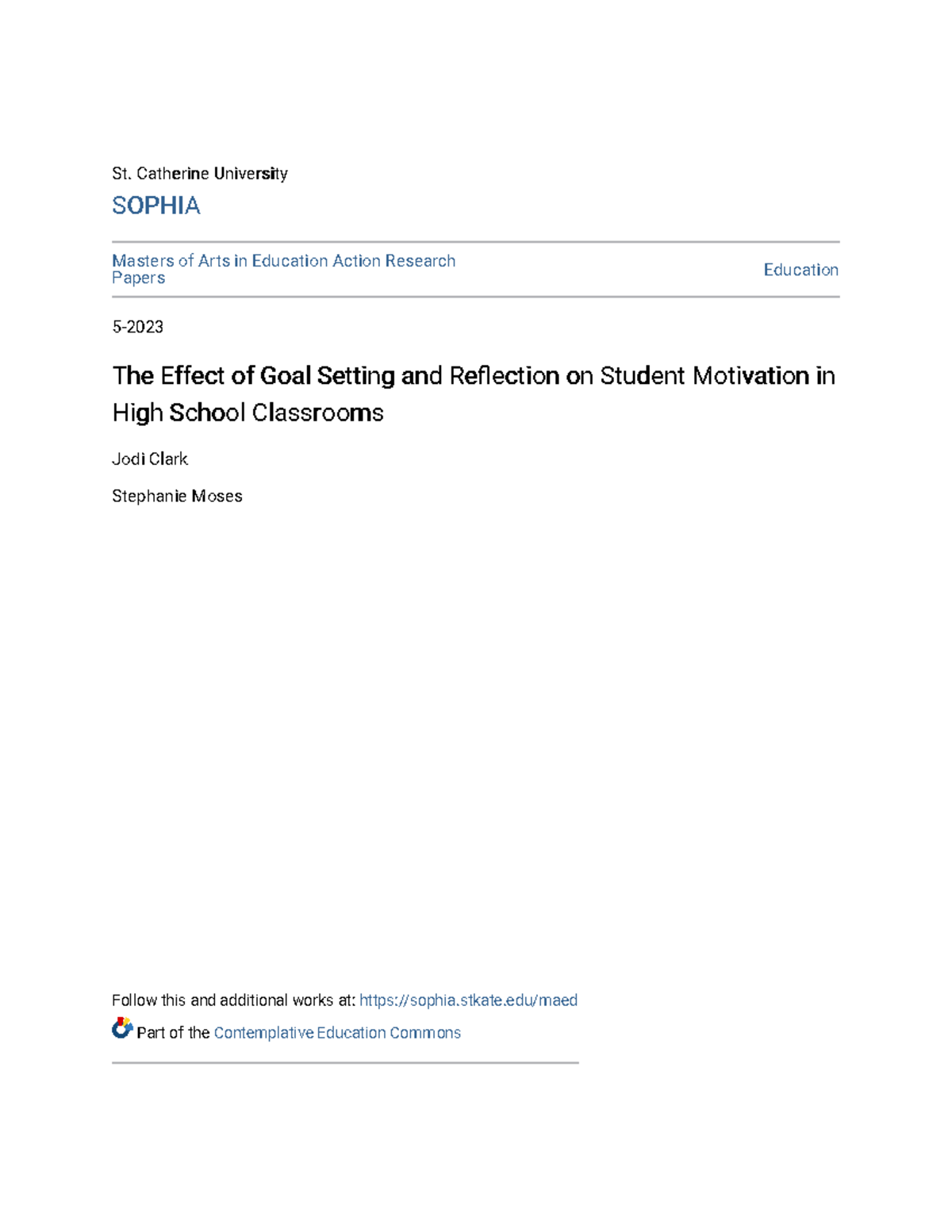 The Effect of Goal Setting and Reflection on Student Motivation i - St ...