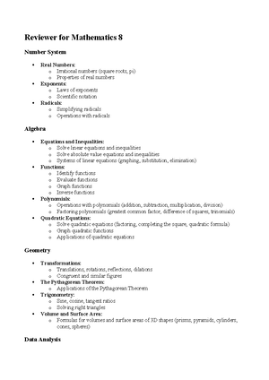 Reviewer for Mathematics 10 - Studocu
