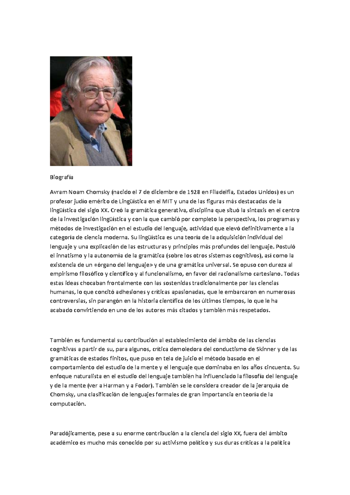 Biografia chomsky - Biografía Avram Noam Chomsky (nacido el 7 de ...