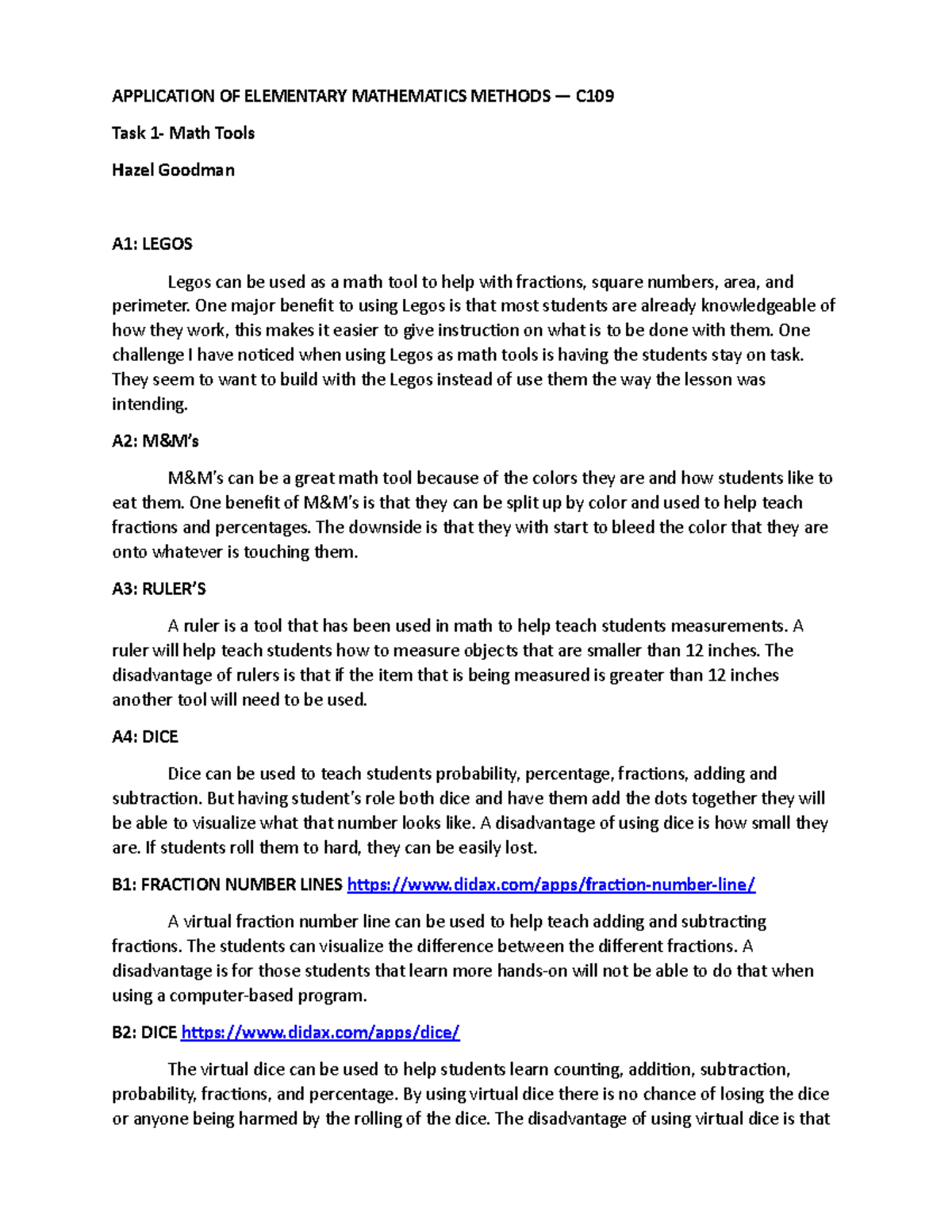 C190 Math models- task 1 - APPLICATION OF ELEMENTARY MATHEMATICS METHODS — C Task 1- Math Tools ...