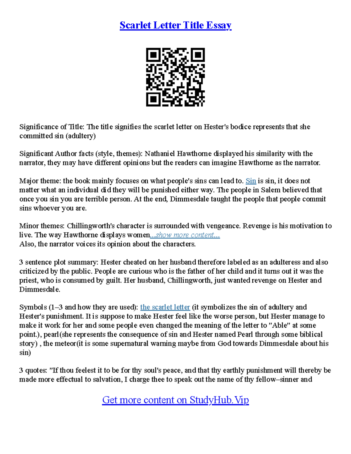 The Scarlet Letter Essay Topics - Scarlet Letter Title Essay ...