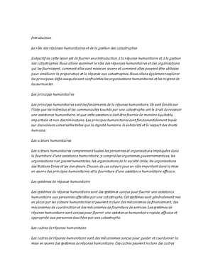 Emergency Management note study - Introduction Le Gestion des Urgences ...