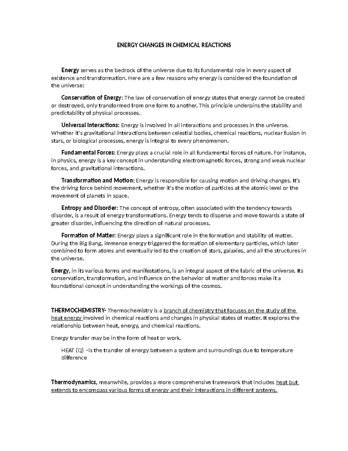 Energy Changes IN Chemical Reactions - ENERGY CHANGES IN CHEMICAL ...