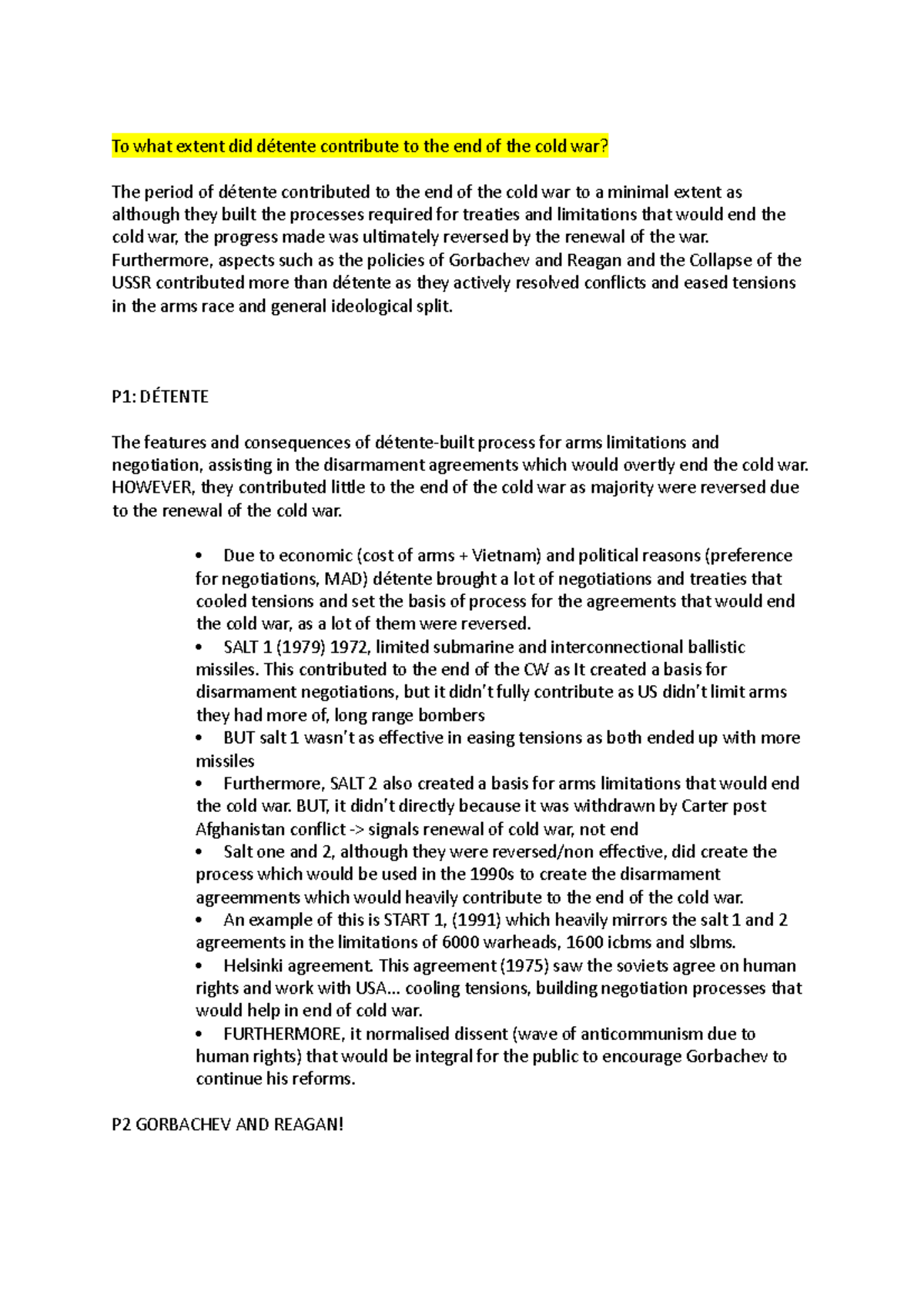 Detente + collaspe of cold war revised - To what extent did détente ...