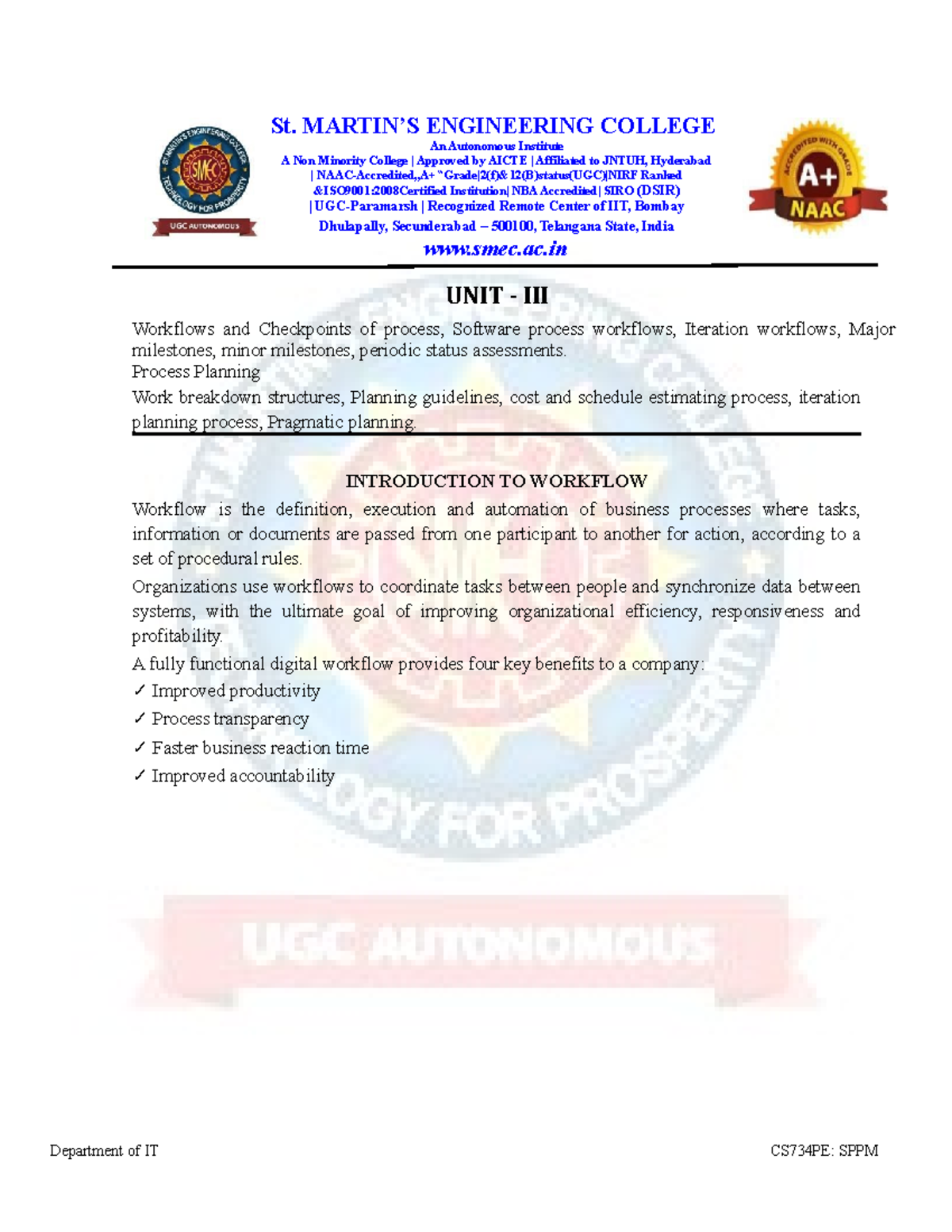 Sppm notes UNIT (3)-1 - Jntuh - St. MARTIN’S ENGINEERING COLLEGE An ...