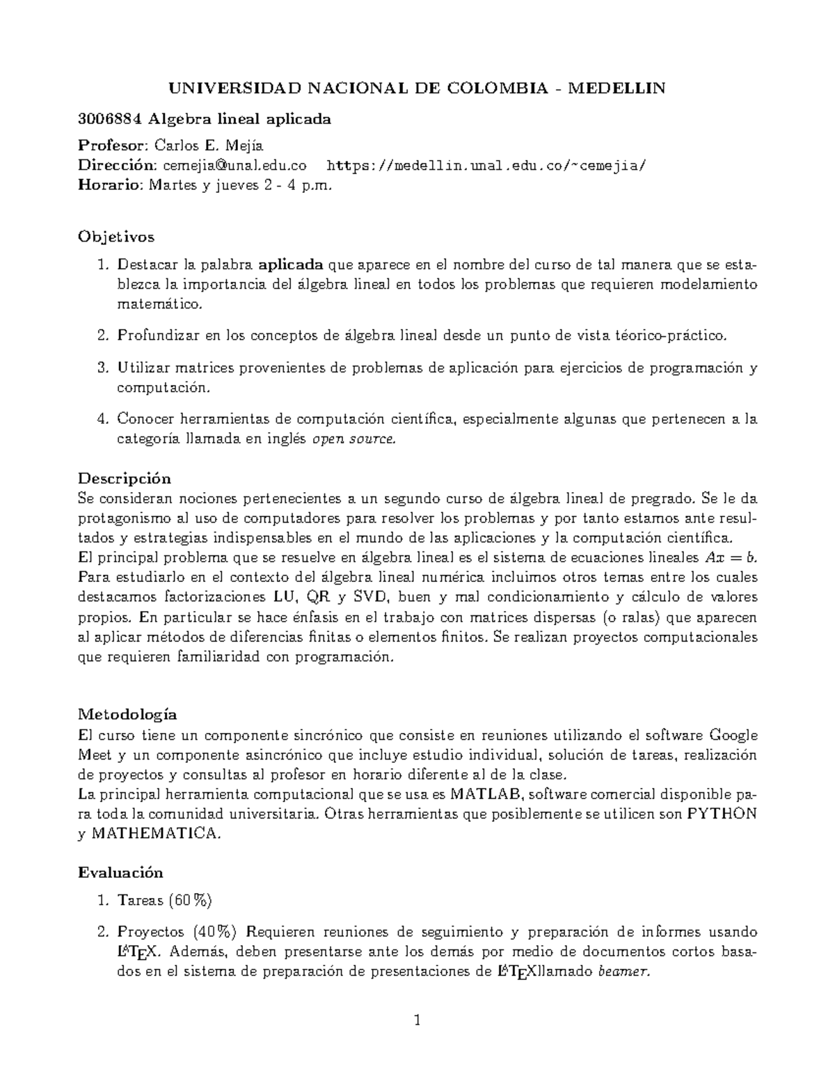 Programa ALA 2020 - UNIVERSIDAD NACIONAL DE COLOMBIA - MEDELLIN 3006884 ...