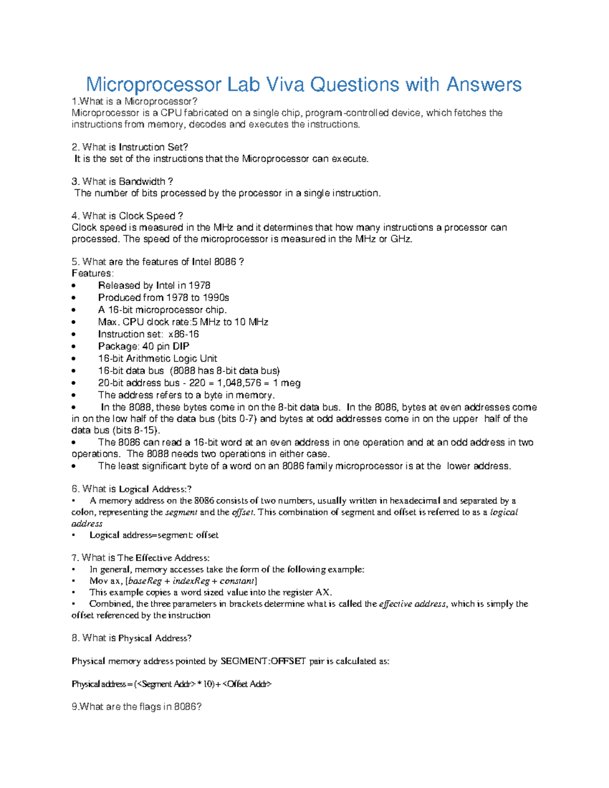 Computer Organization- Lab Viva Questions - Microprocessor Lab Viva Questions with Answers 1 is ...