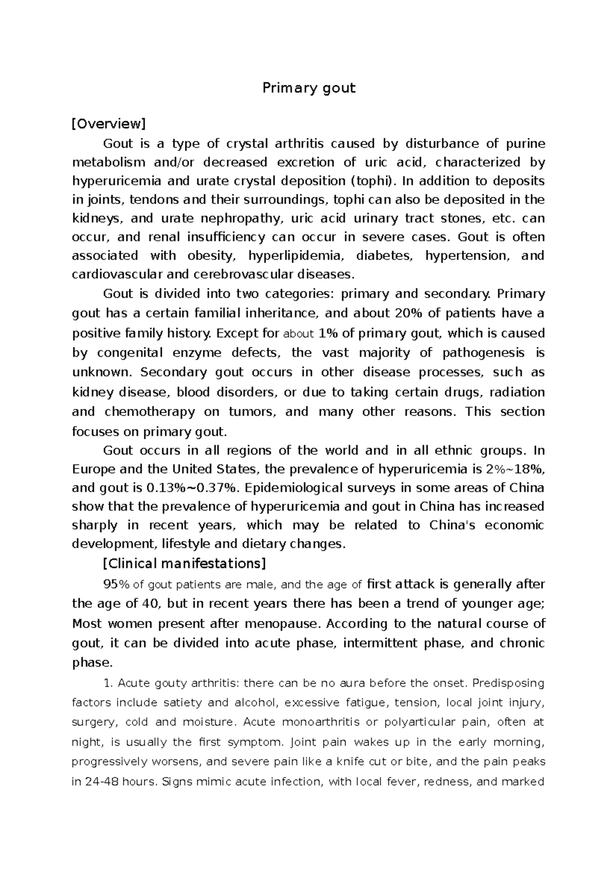 Primary gout NRS111 - Primary gout [Overview] Gout is a type of crystal ...