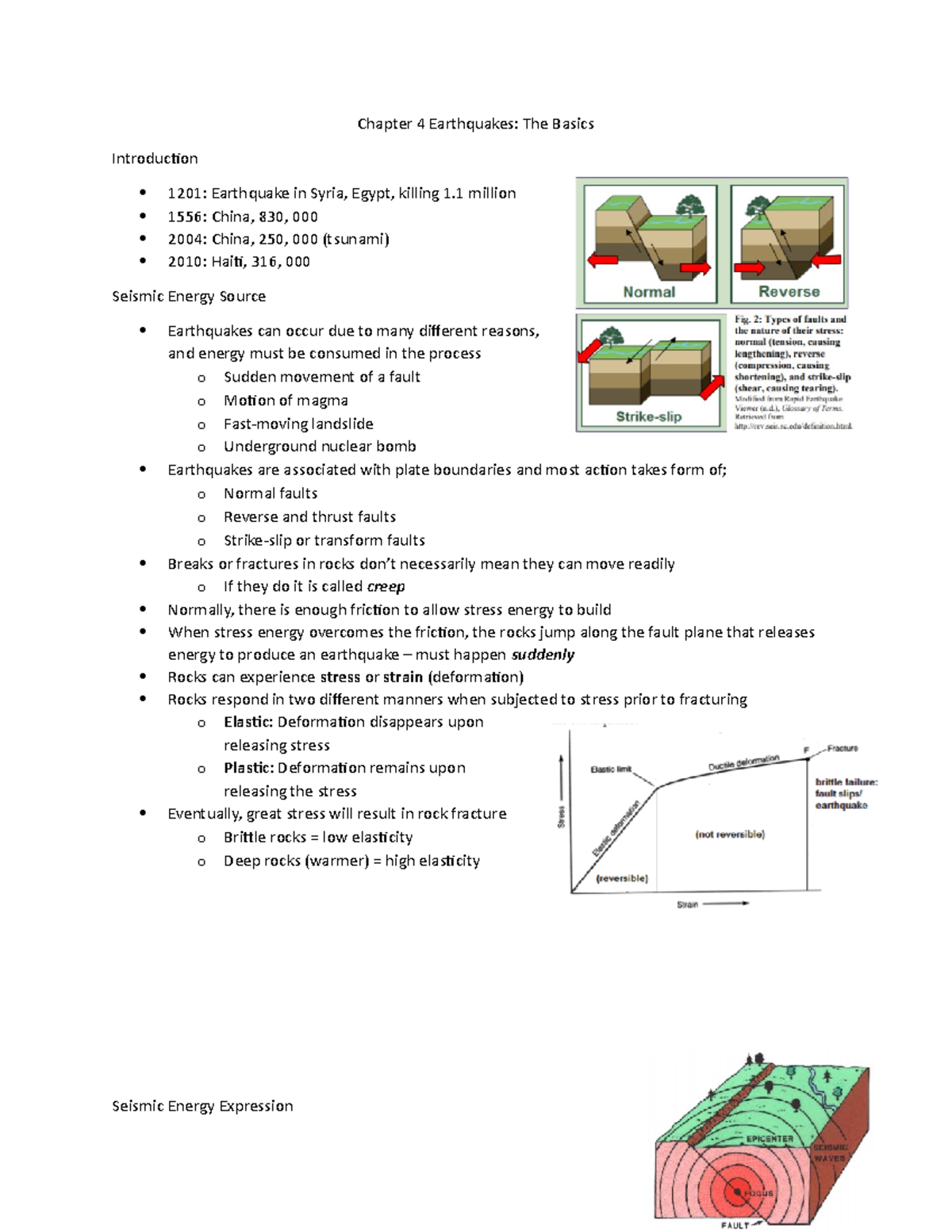 Chapter 4 Earthquakes - Lecture notes 4 - Chapter 4 Earthquakes: The ...
