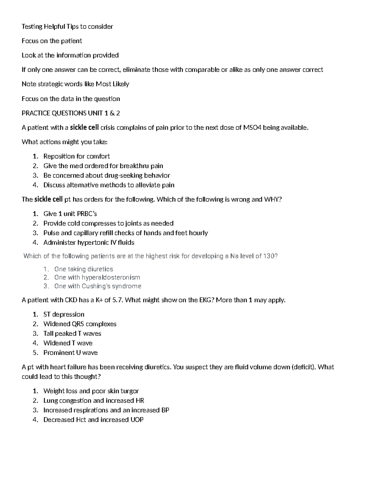 Student Unit 1&2 practice test - Testing Helpful Tips to consider Focus ...