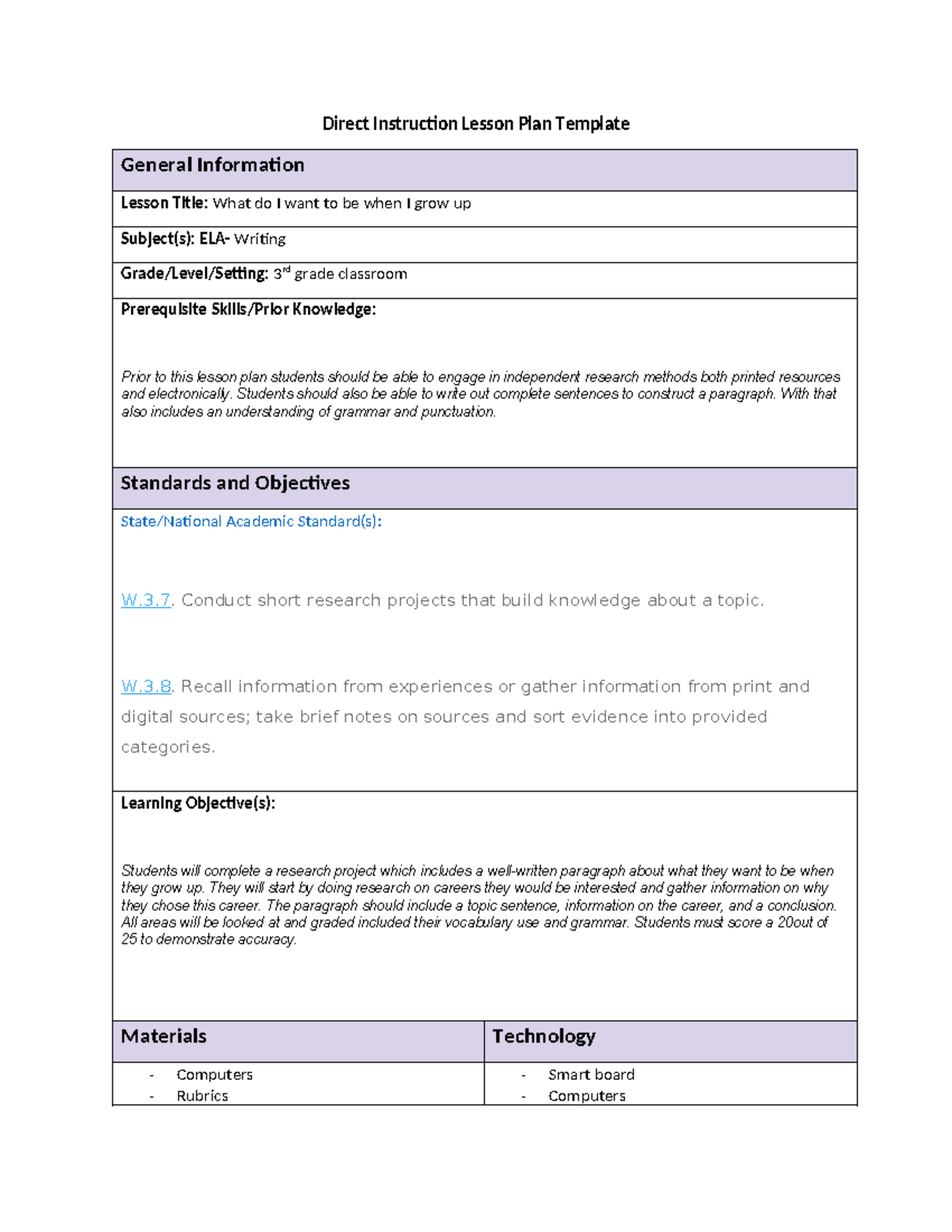 C380 lesson plan - task 1 - Direct Instruction Lesson Plan Template General Information Lesson ...