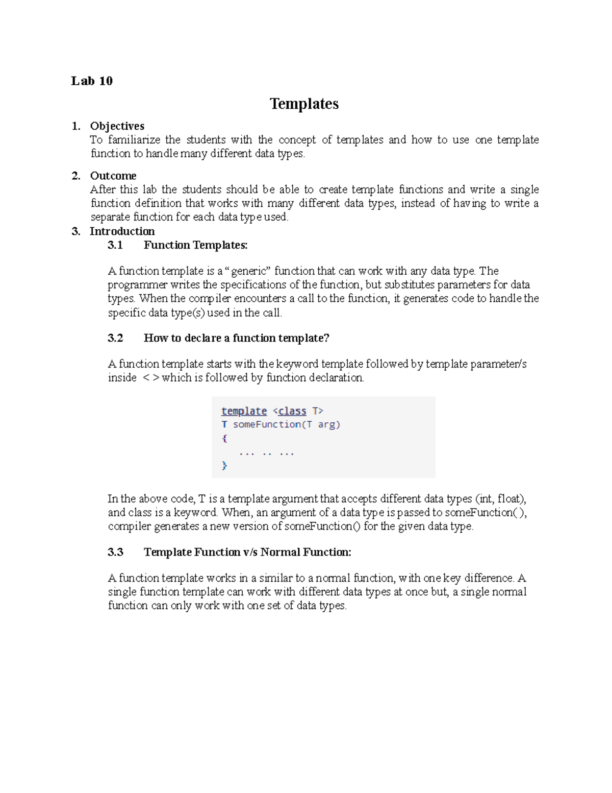 Lab 10 - nil - Lab 10 Templates 1. Objectives To familiarize the ...