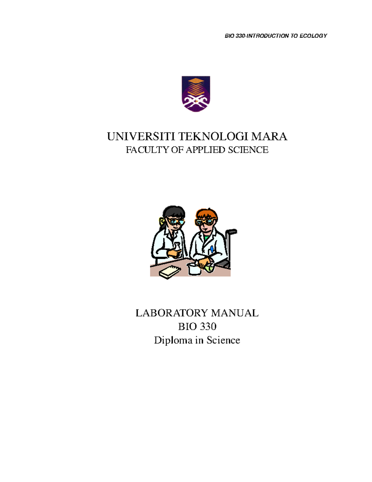 LAB Manual BIO330 - BIO 330-INTRODUCTION TO ECOLOGY UNIVERSITI ...
