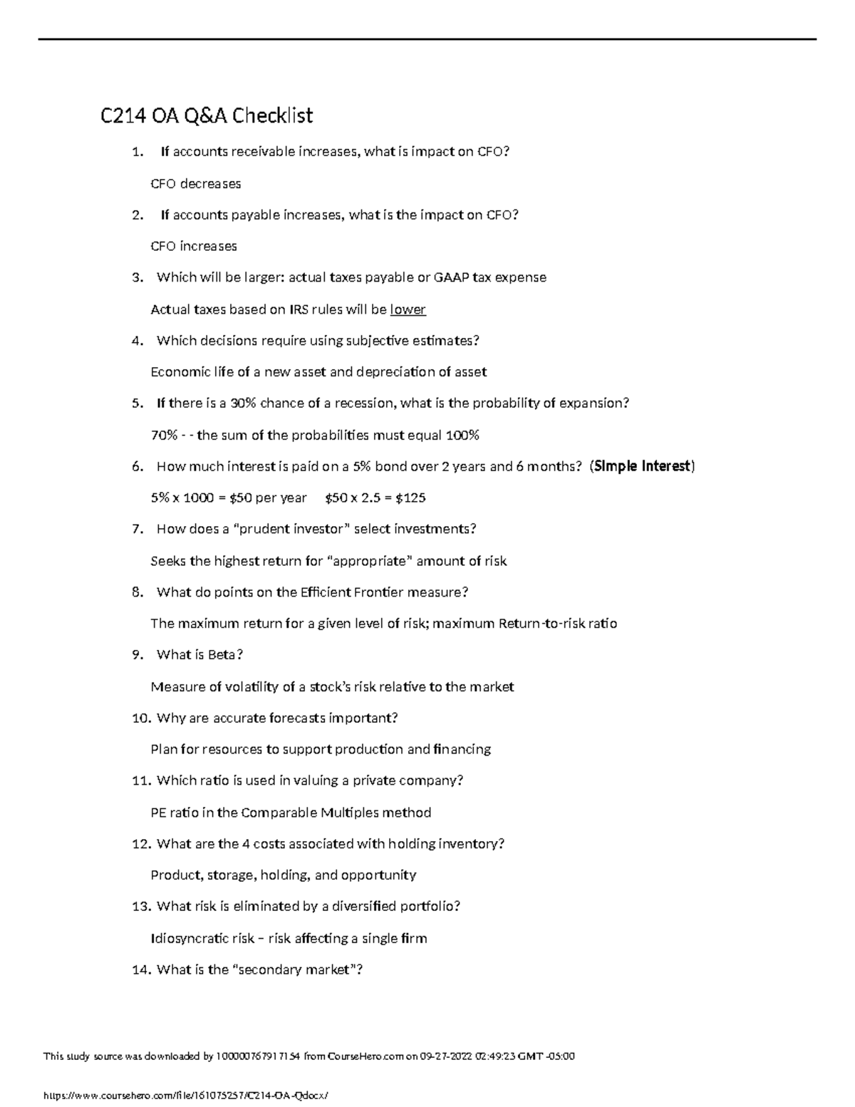 C214 OA Q - Prep for OA - C214 OA Q&A Checklist If accounts receivable ...