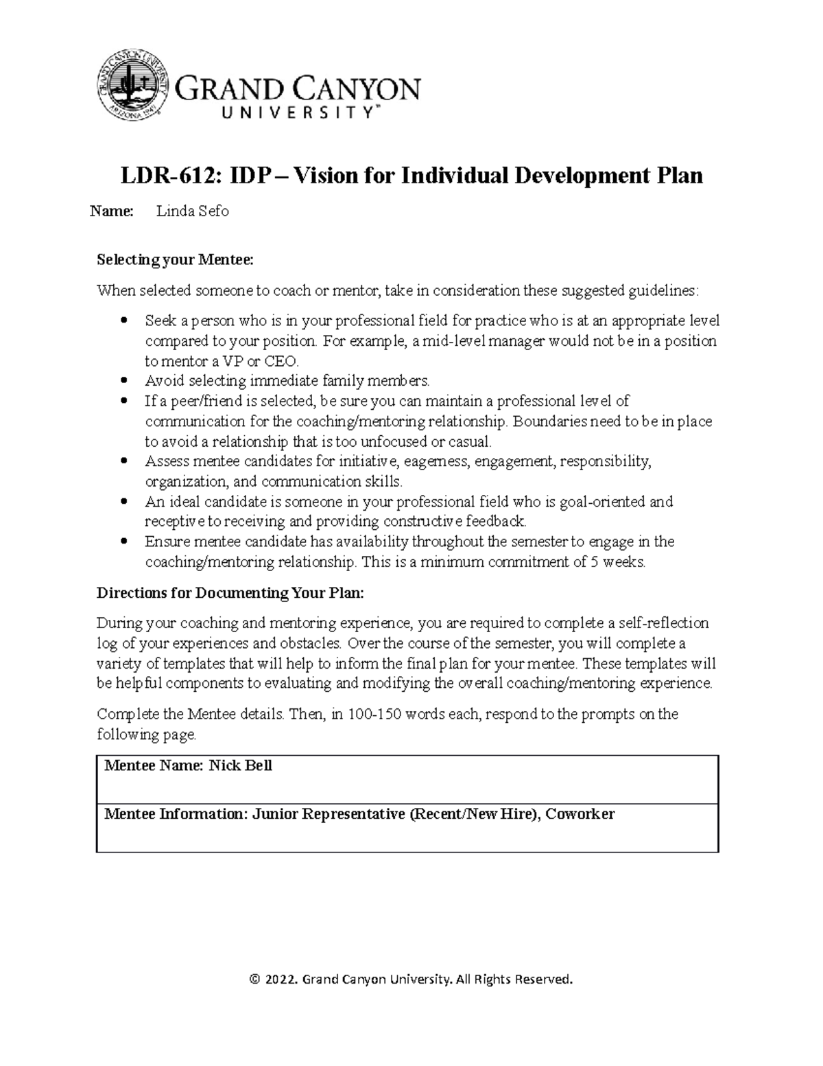 Week1 Vision for Individual Development Plan - LDR-612: IDP – Vision ...