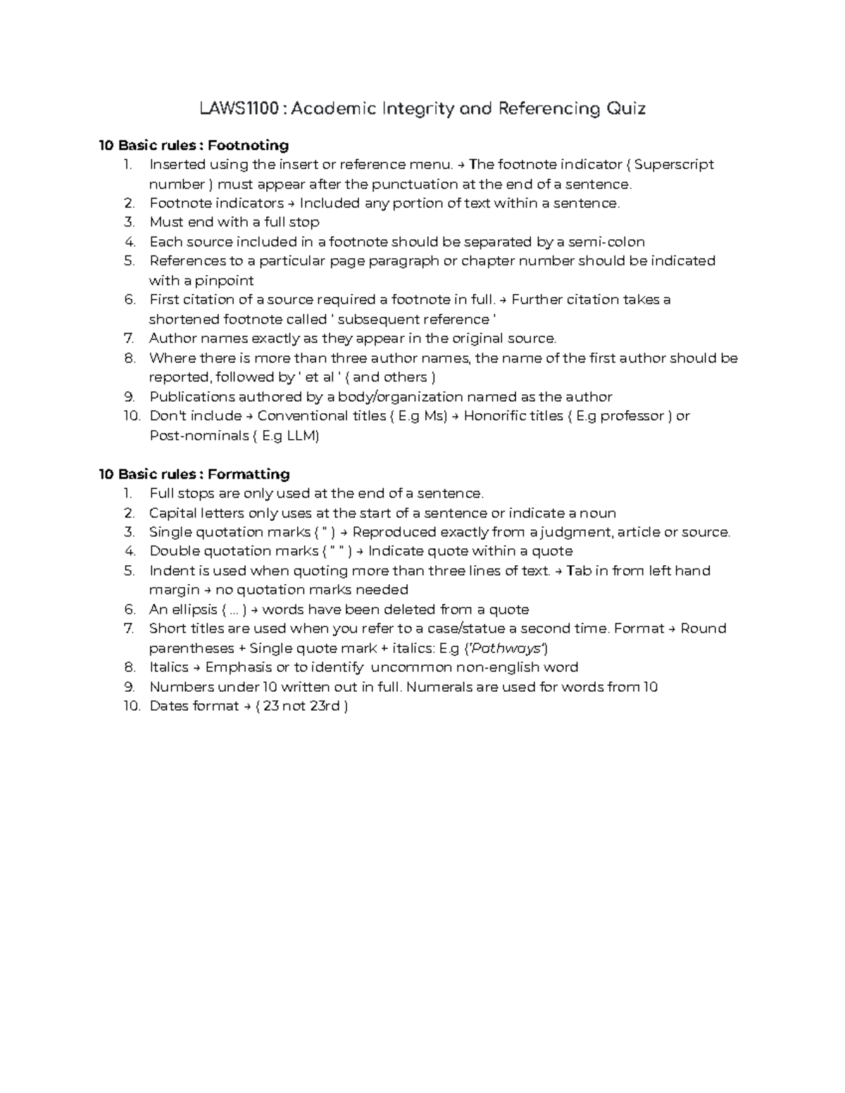 AGLC Notes - LAWS1100 : Academic Integrity and Referencing Quiz 10 ...