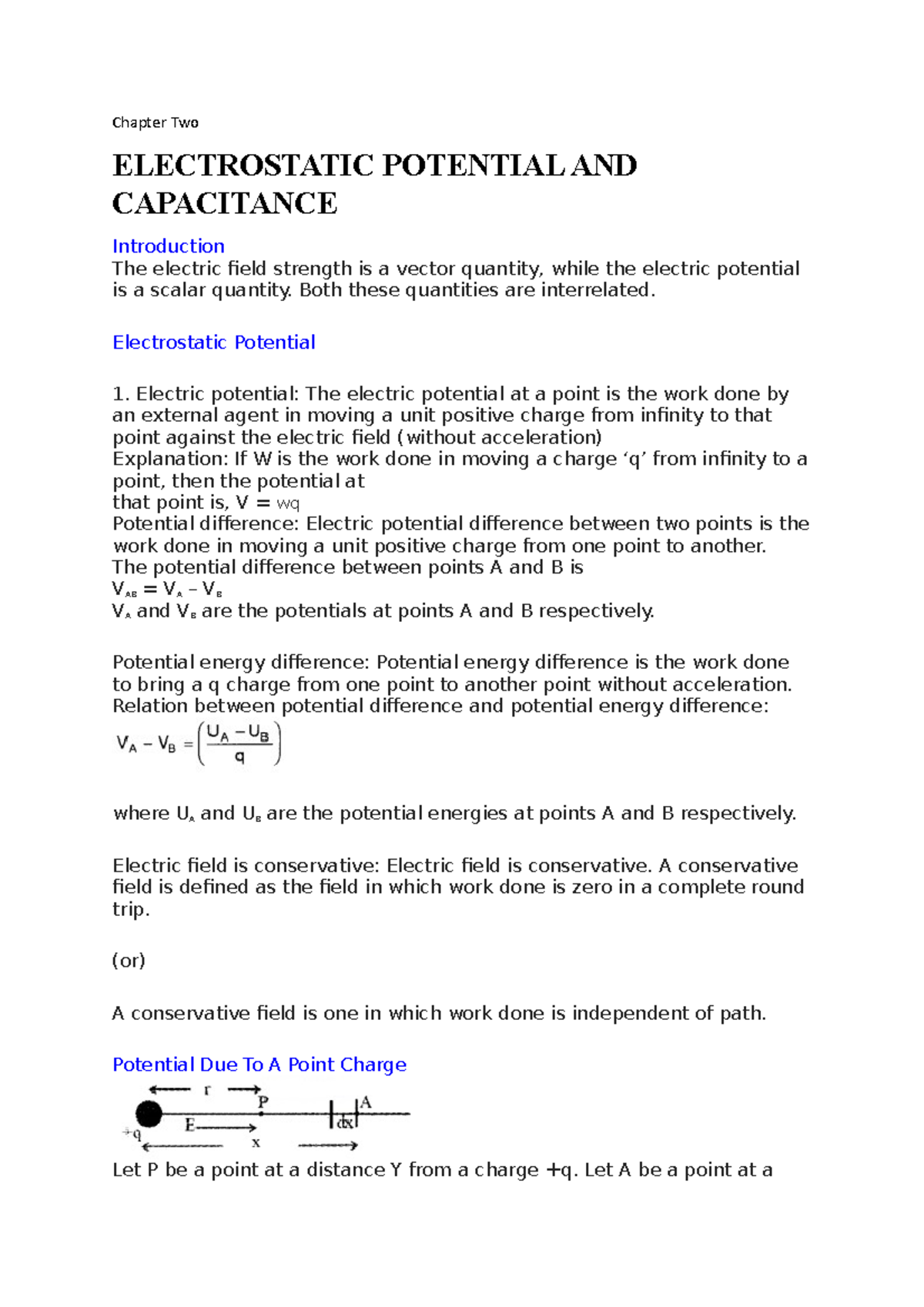 Chapter 2 Electric Potential and Capacitance - Chapter Two ELECTROSTATIC POTENTIAL AND ...
