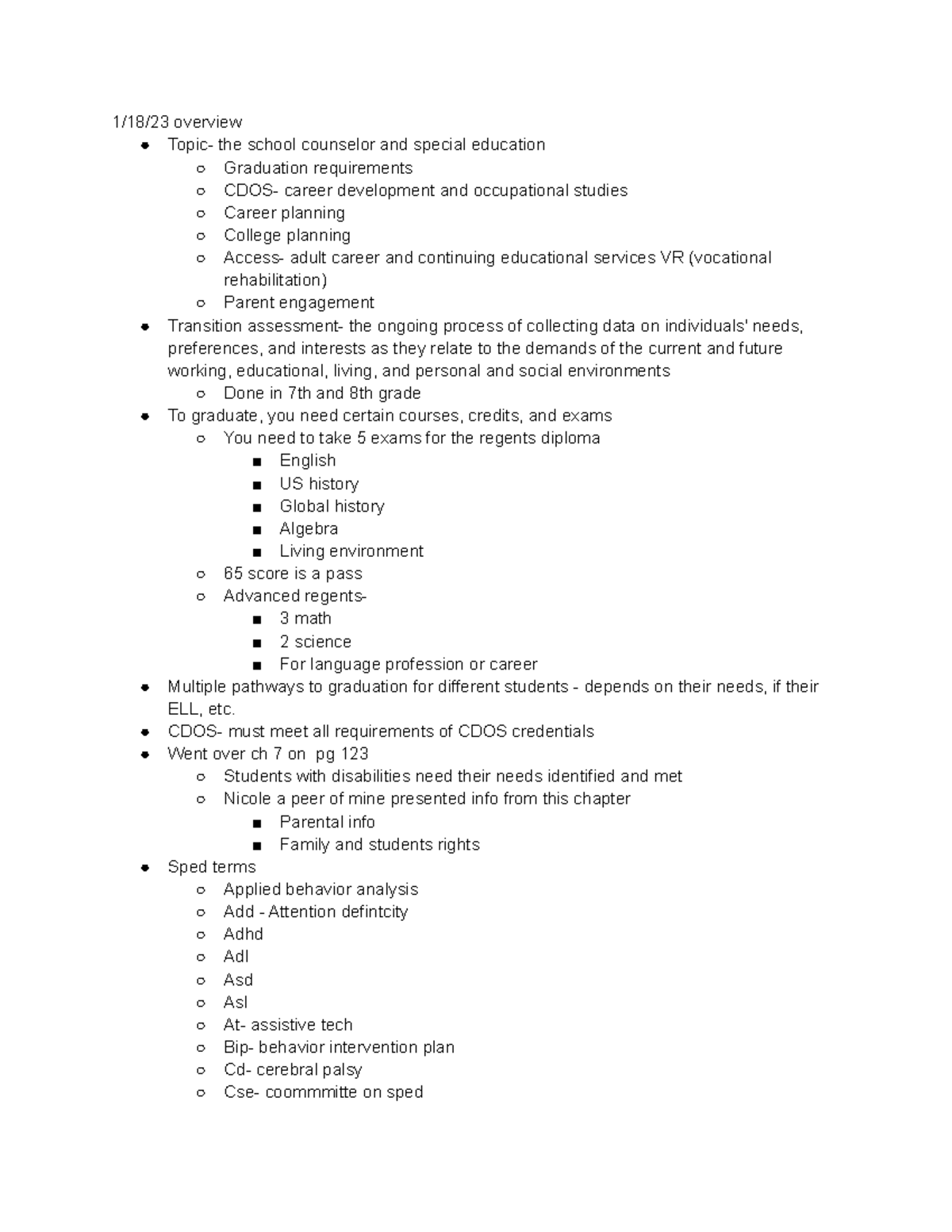 class notes for january 2023 semester - 1/18/23 overview Topic- the ...