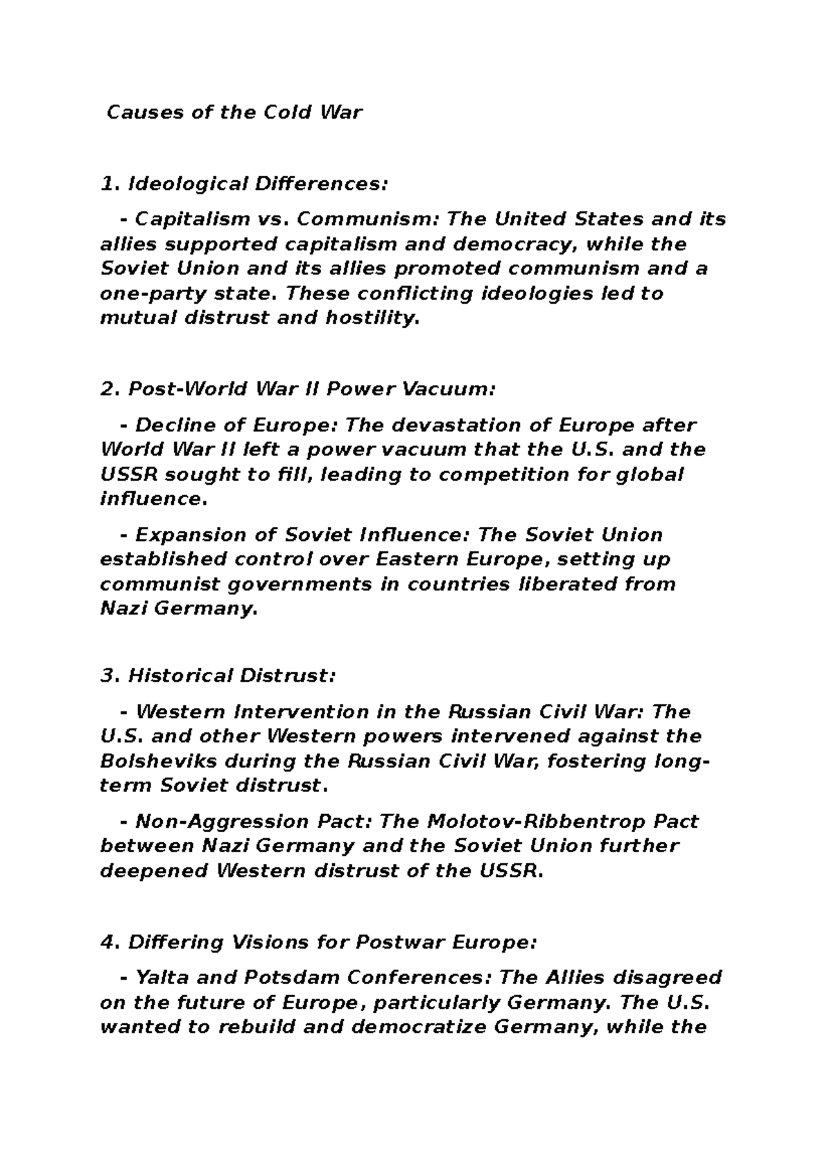 Causes of the Cold War - Causes of the Cold War Ideological Differences ...