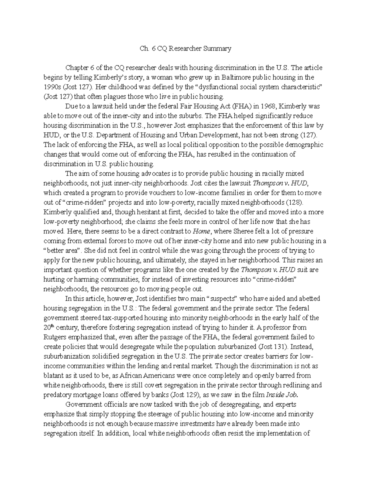 Ch 6 Summary - Ch. 6 CQ Researcher Summary Chapter 6 of the CQ ...