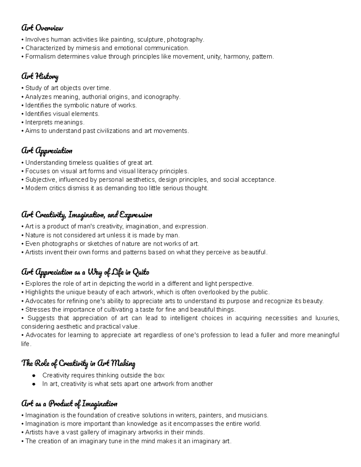 Art Overview - Learning guide - A Overvie Involves human activities ...