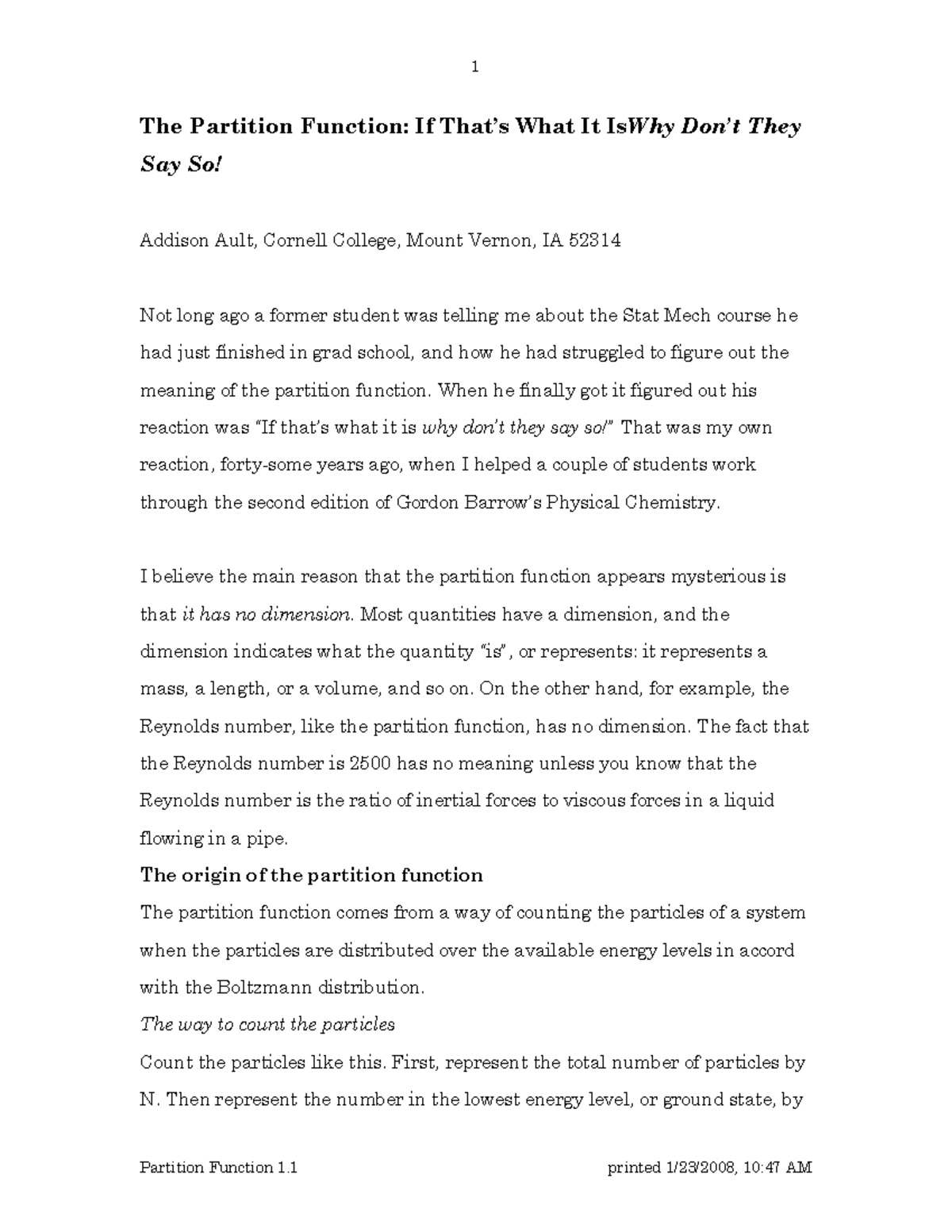 Partition Function - - Studocu