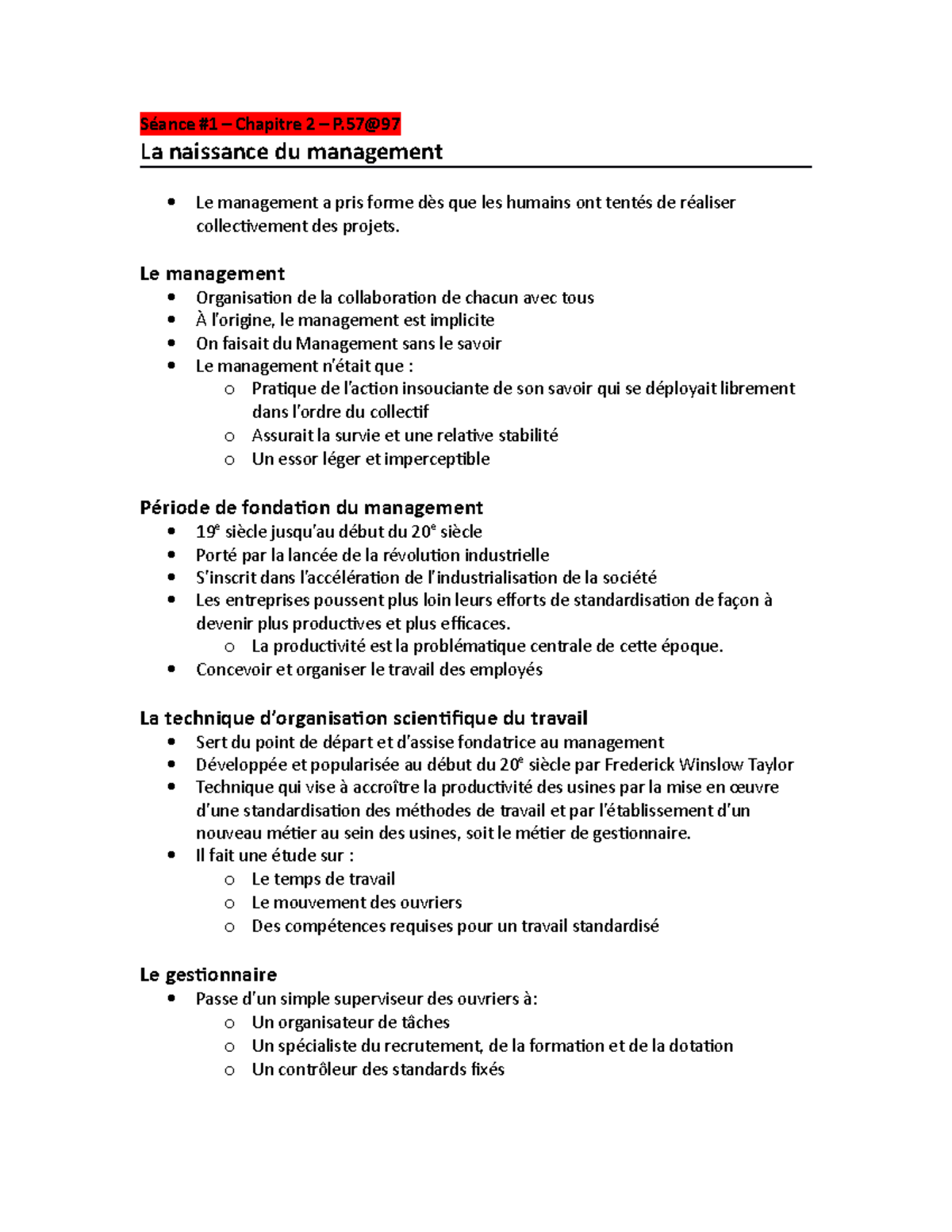 Cahier De Revision Final Management - Séance #1 – Chapitre 2 – P@ La ...