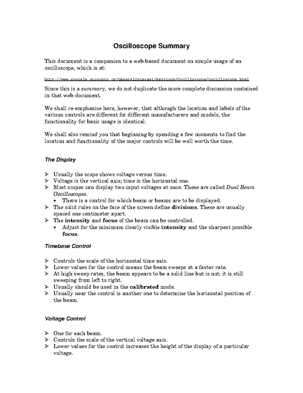 Summary - pdg - Oscilloscope Summary This document is a companion to a ...