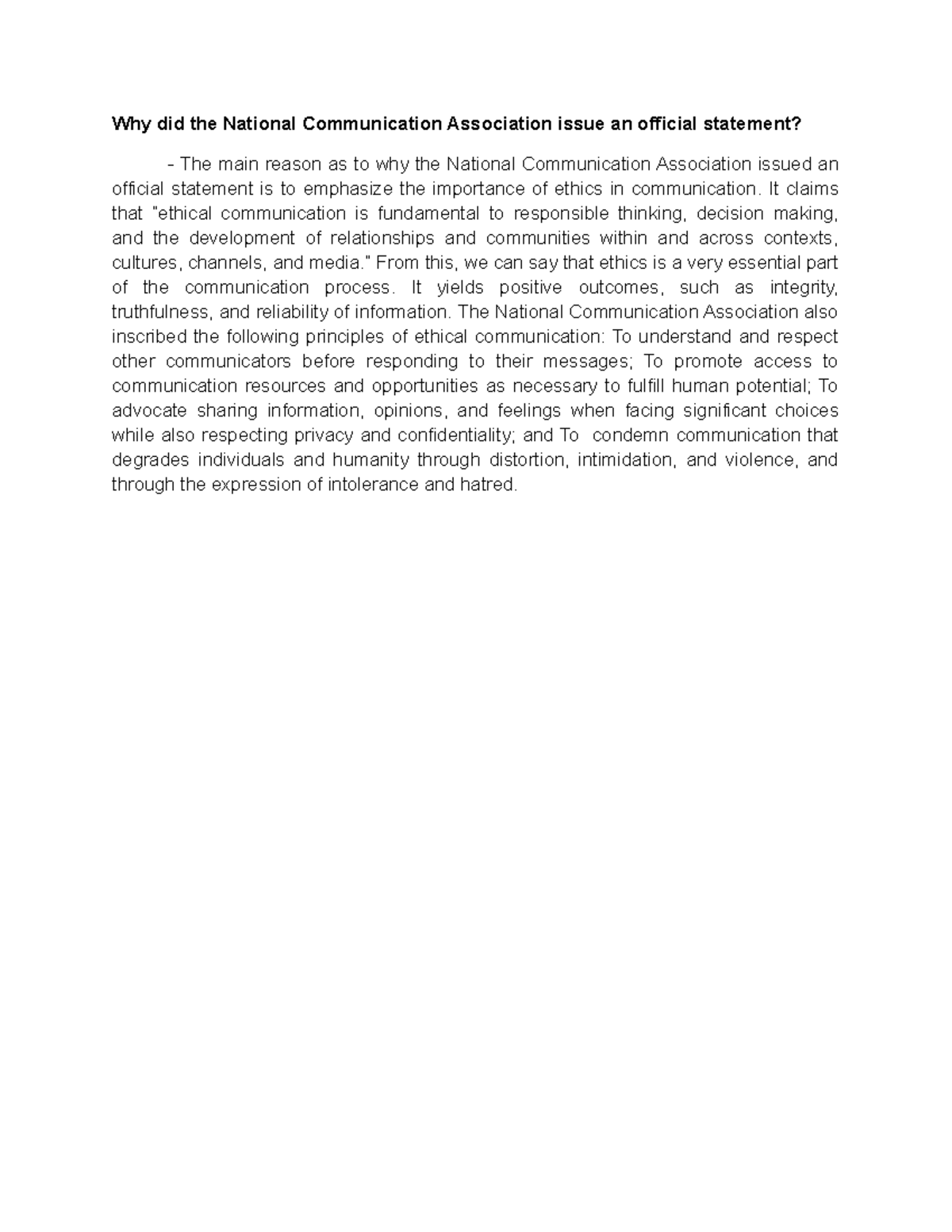 (32) - essays - Why did the National Communication Association issue an ...