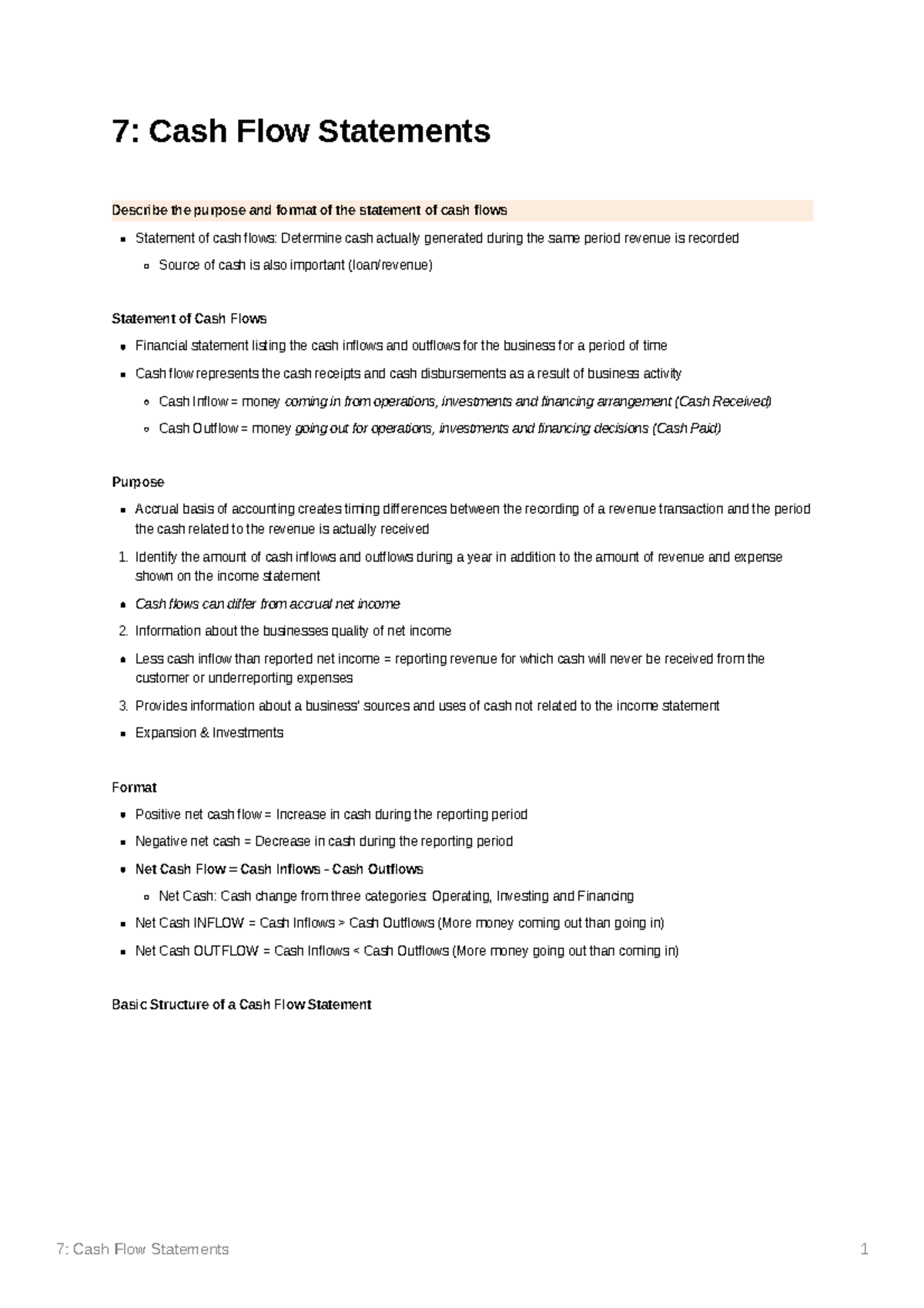 7 Cash Flow Statements notes - 7: Cash Flow Statements Describe the ...