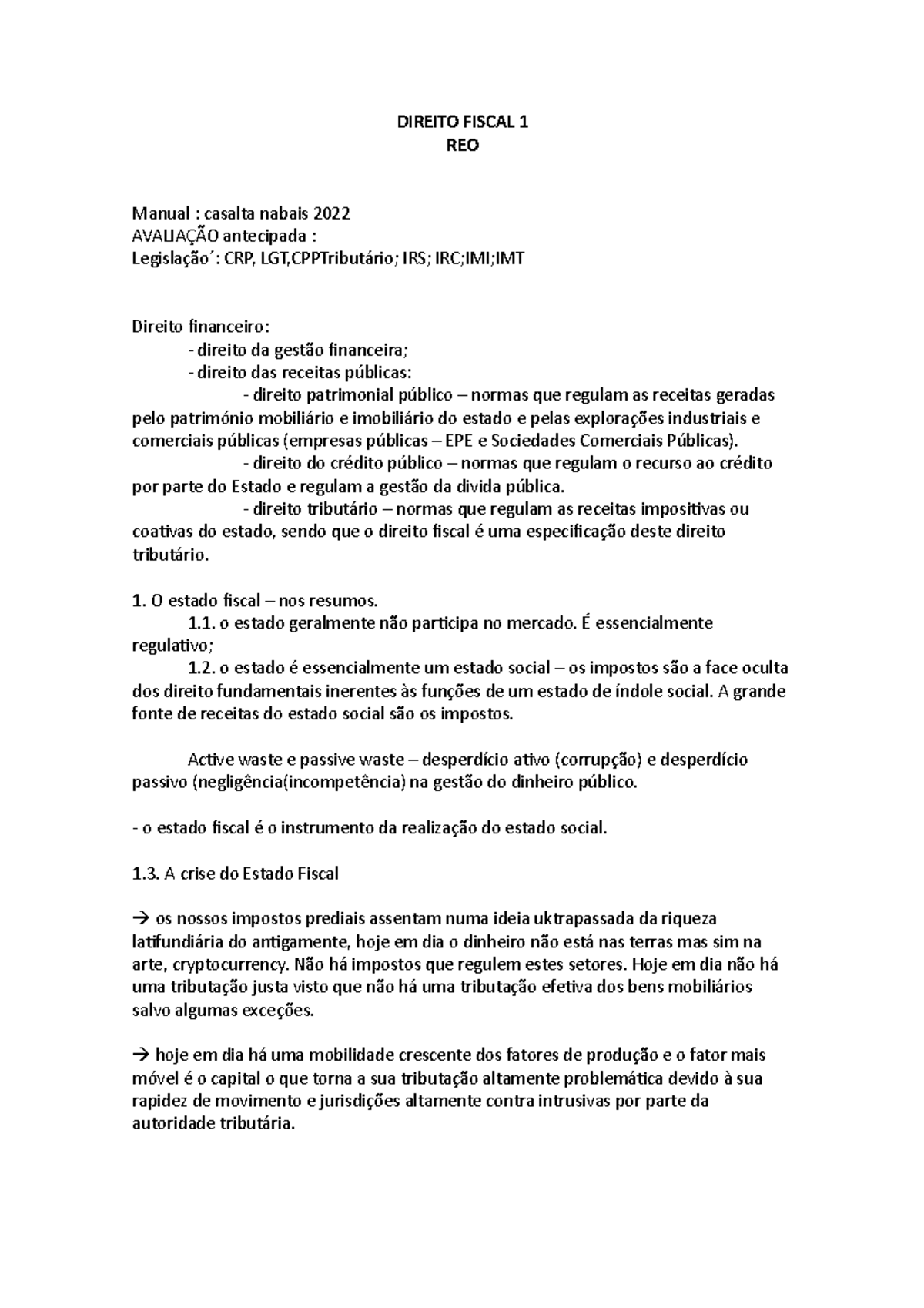 Direito Fiscal 1 - primeira aula - DIREITO FISCAL 1 REO Manual ...