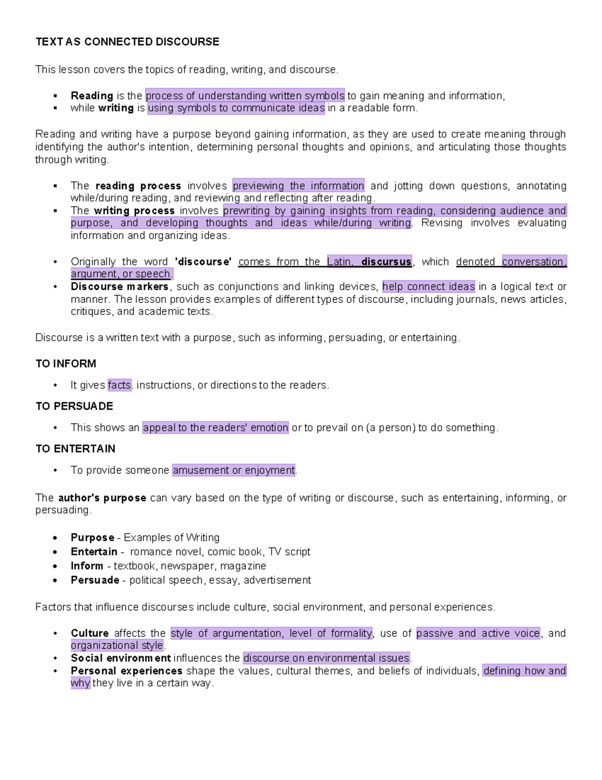 Reading and Writing 2023-2024 Reviewer - TEXT AS CONNECTED DISCOURSE ...
