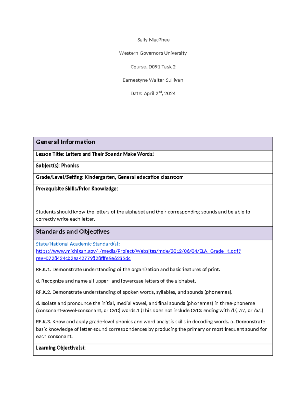 D091 Task 2 - Copy - Task 2 passed first time - Sally MacPhee Western ...