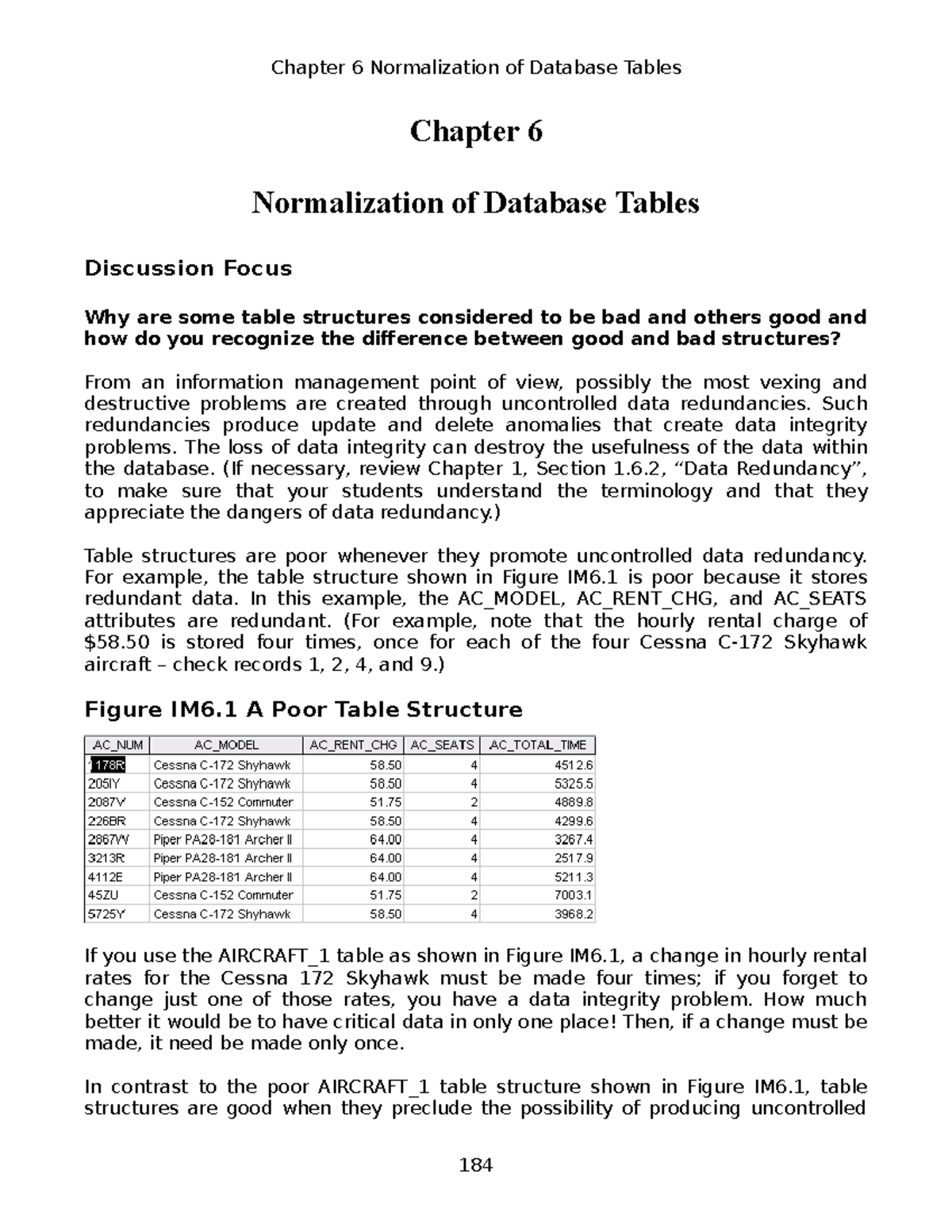 IM Ch06 Normalization Ed10 - Chapter 6 Normalization of Database Tables Discussion Focus Why are ...
