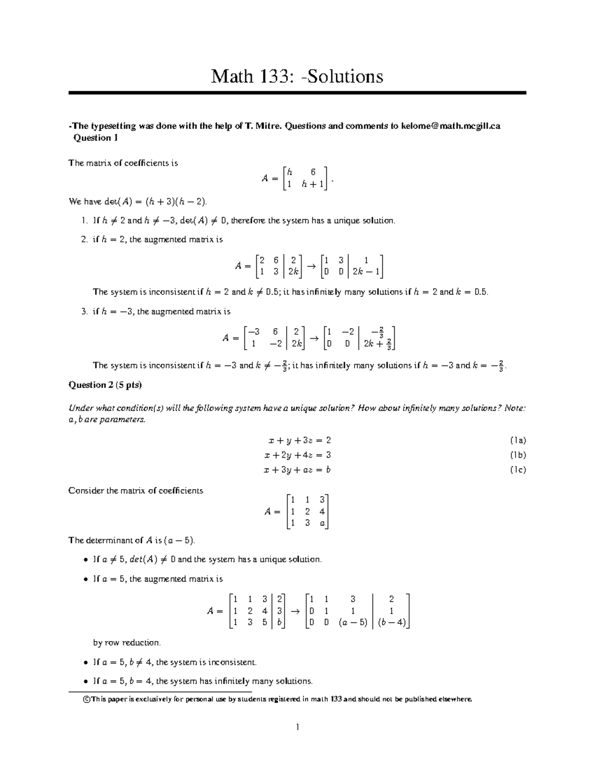 Fall 2014 Assignment Solutions - Math 133: -Solutions -The typesetting ...