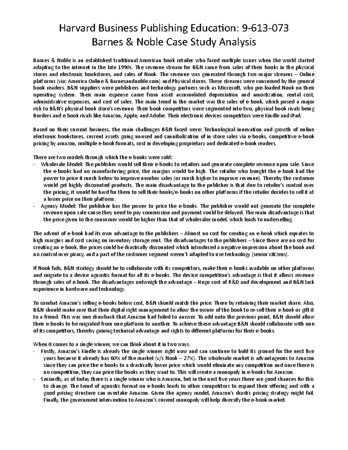 Barnes and Noble Analysis - ECP 6708 - University of Florida - Studocu