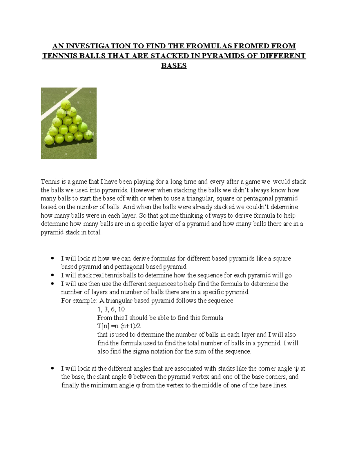 AN Investigation TO FIND THE Fromulas Fromed FROM Tennnis Balls THAT ...