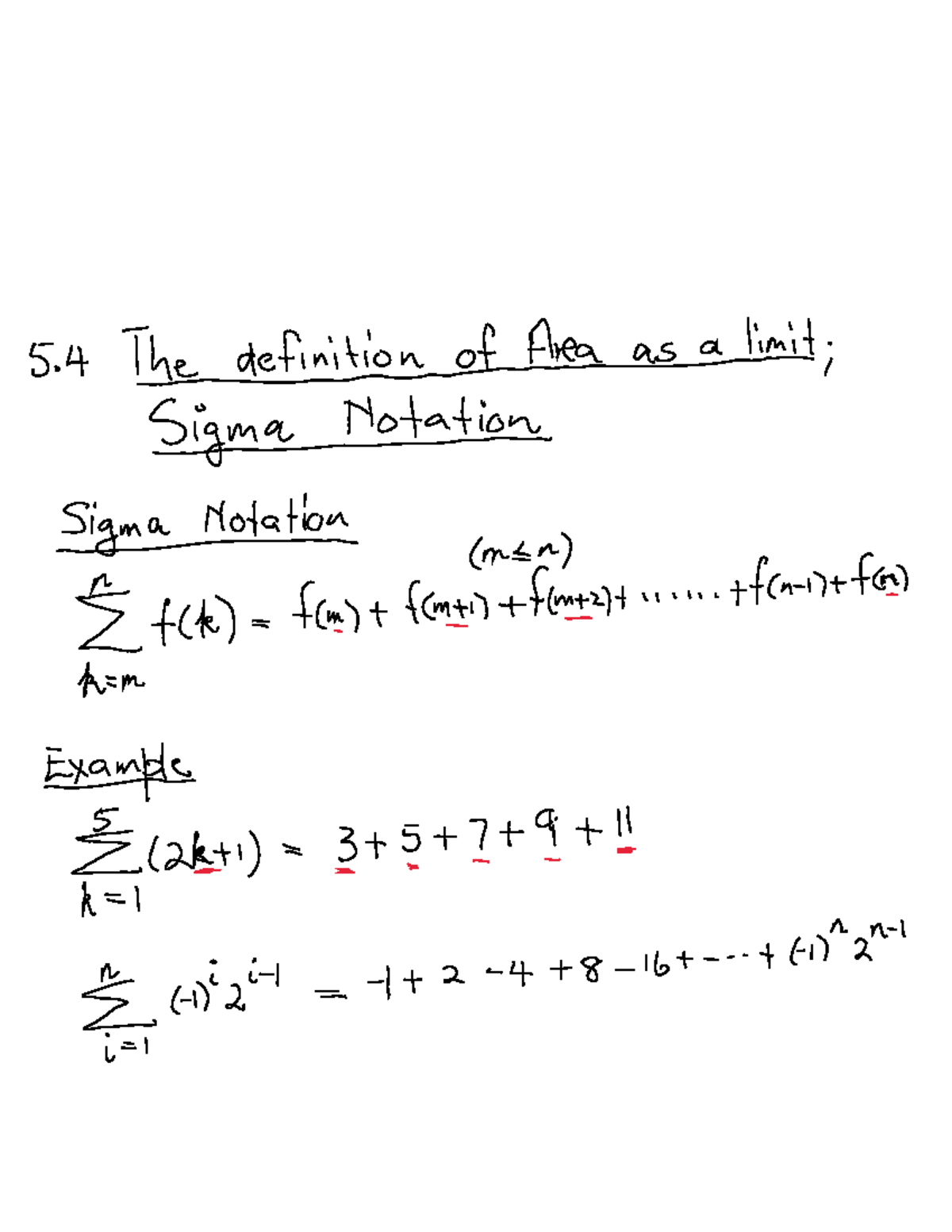 Lesson 24-Area as a limit-Sigma Notation - Math 131 - Studocu
