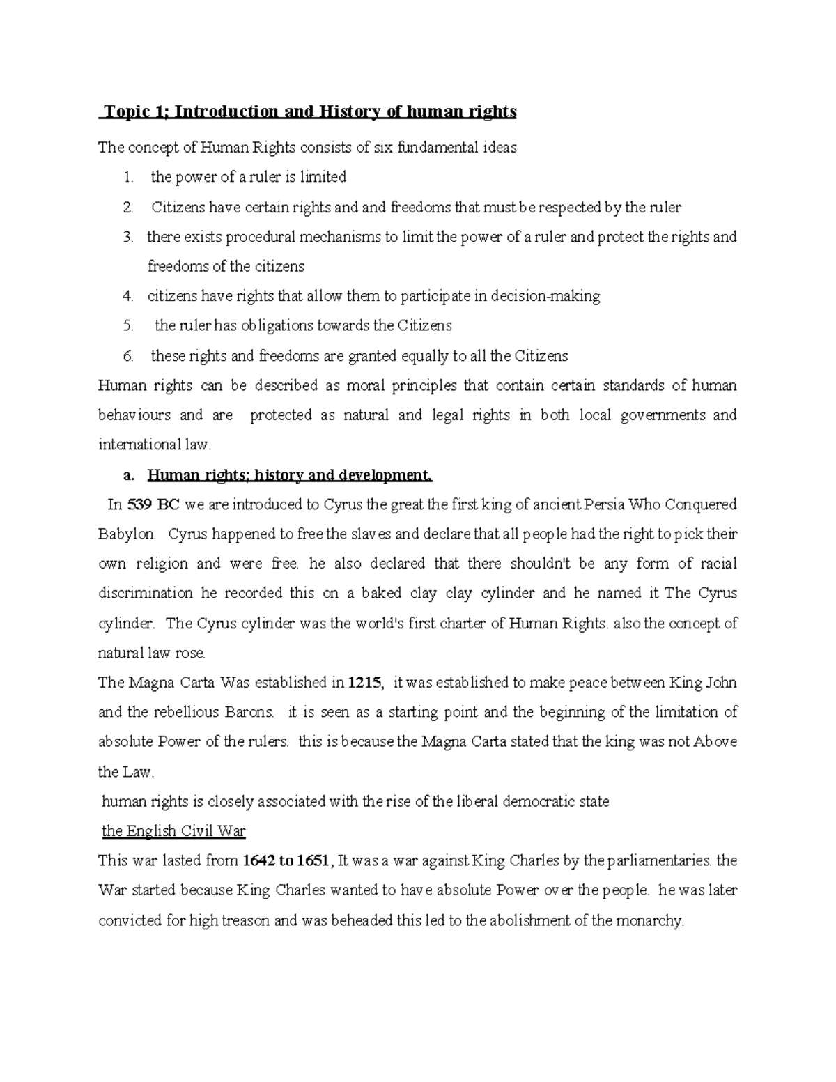 Human Rights Notes - Topic 1; Introduction and History of human rights ...