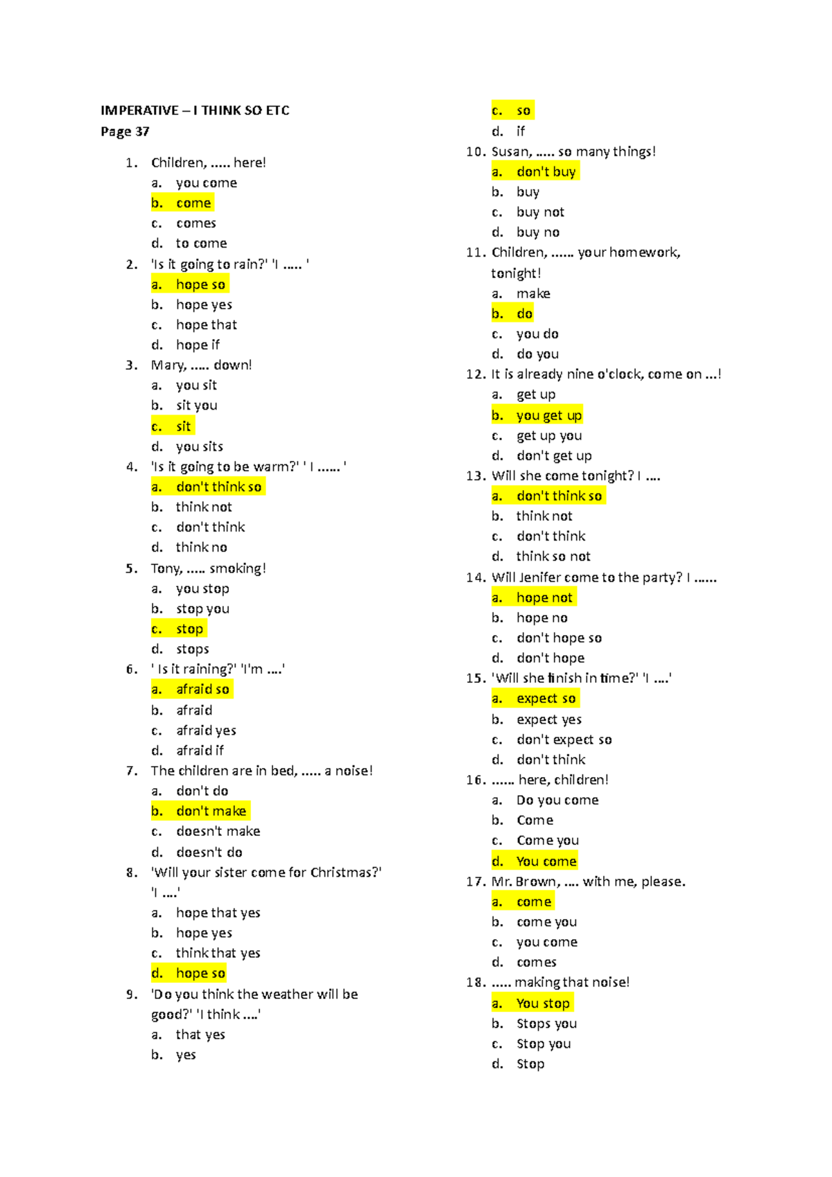 Practice 7 Multiple choice Imperative and active-passive - IMPERATIVE ...